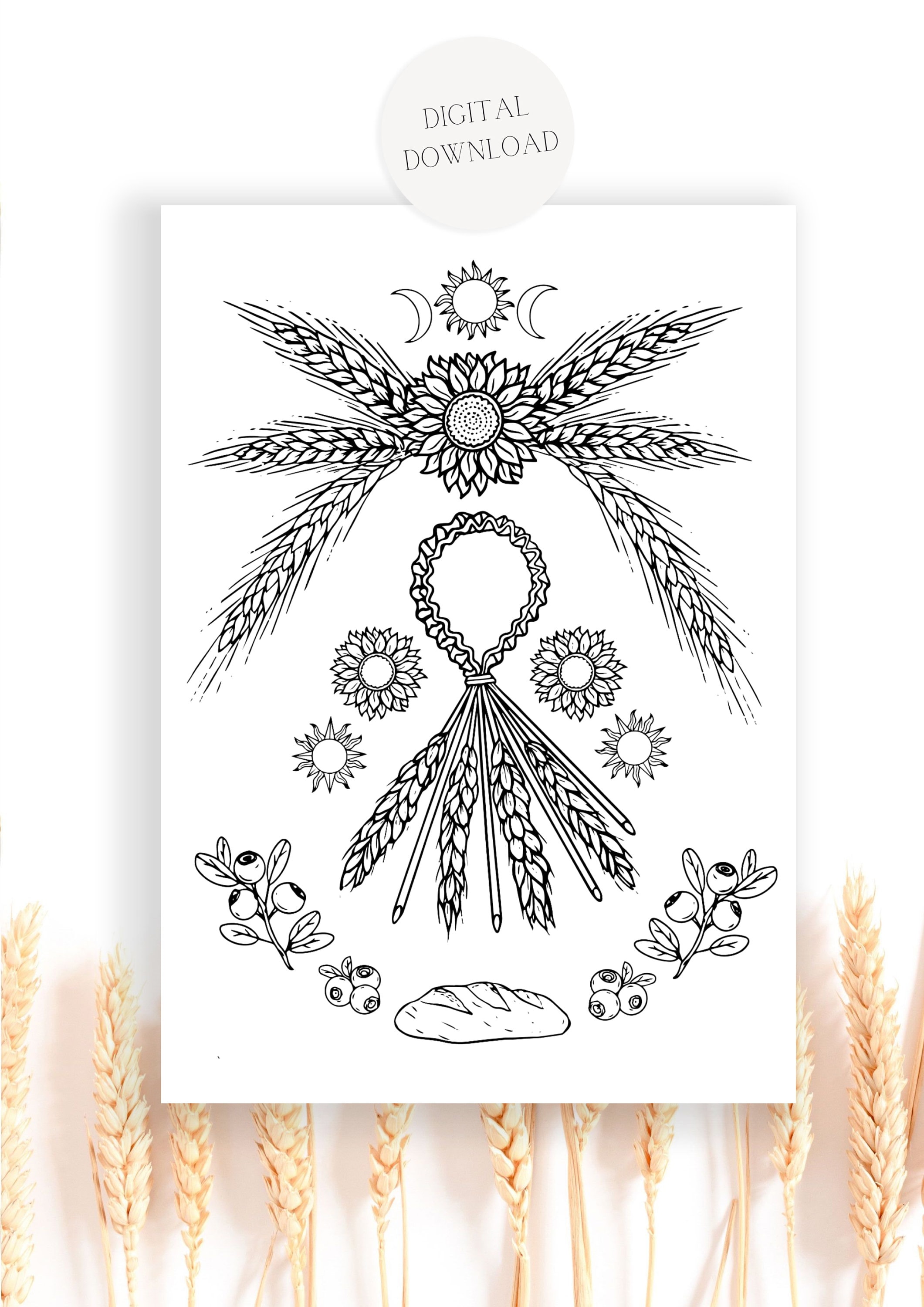 Lammas - Lughnasadh Sabbat Colouring Page - Wiccan - Pagan Art Activity ...