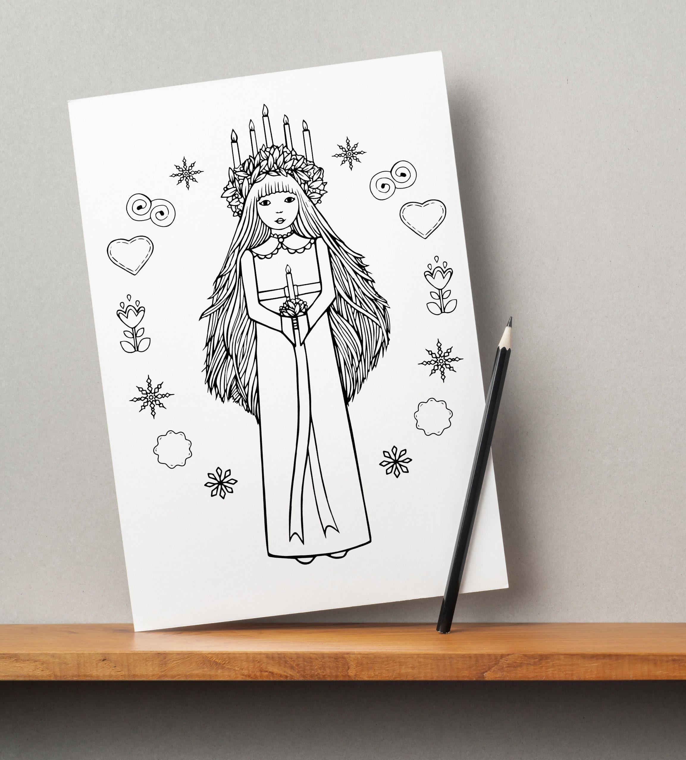 Lucia Day Colouring Page Digital Download Artwork Saint Lucy Swedish ...