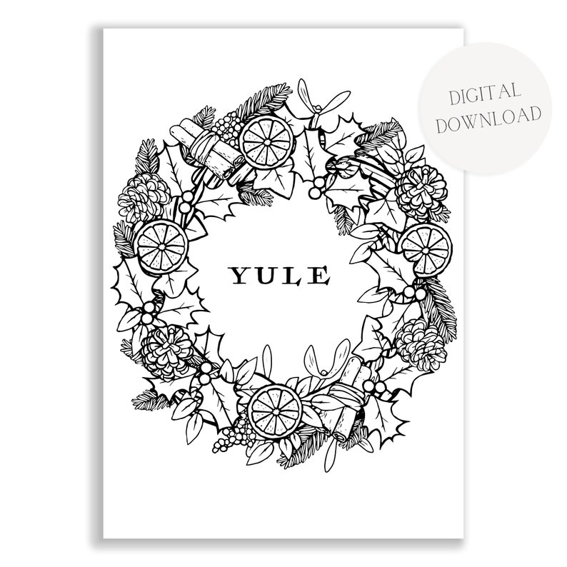 Yule Wreath Colouring Page - Scandinavian Yule Digital Download ...