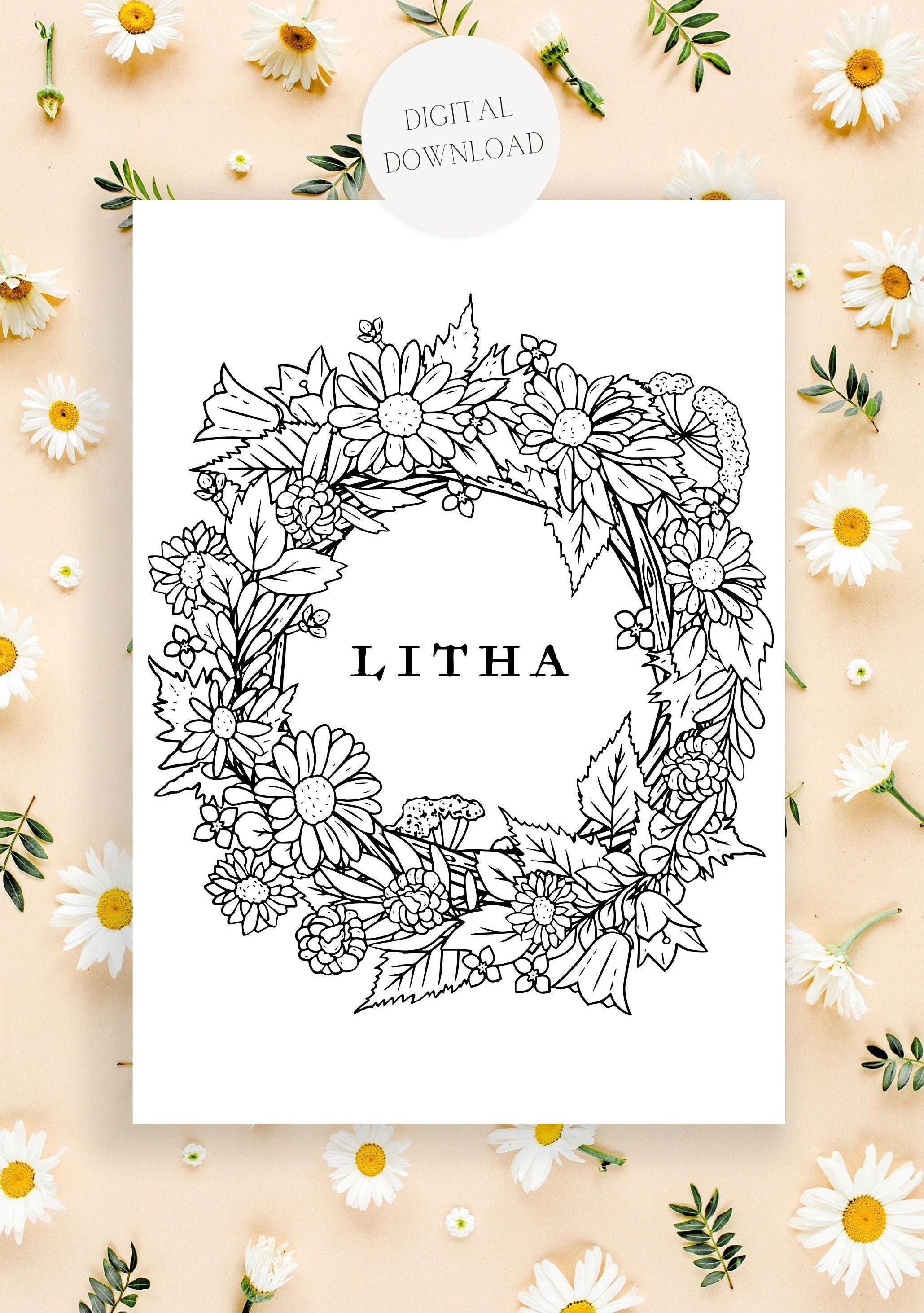 Litha Wreath, Summer Solstice Colouring Page, Printable Midsummer ...
