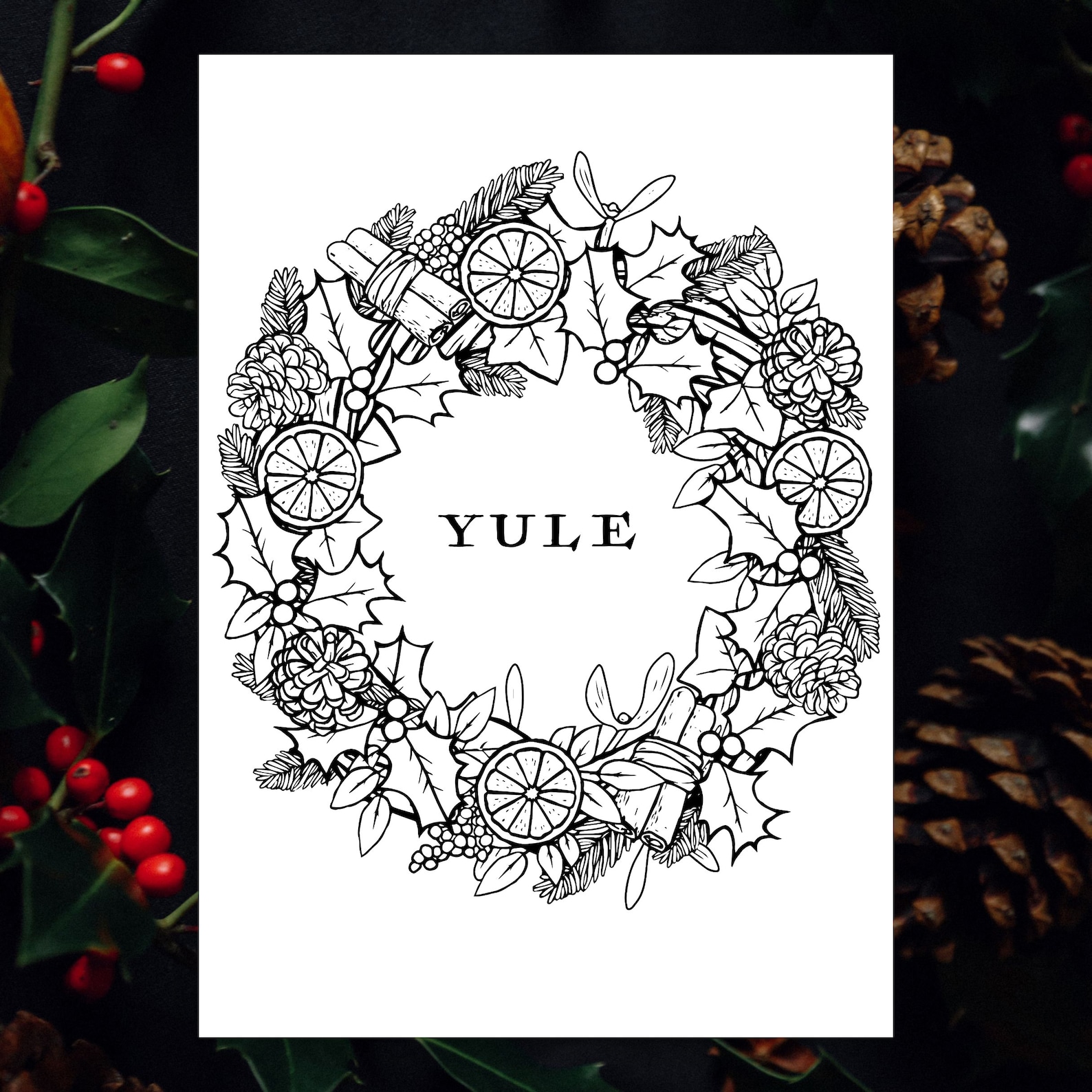 Yule Wreath Colouring Page - Scandinavian Yule Digital Download ...