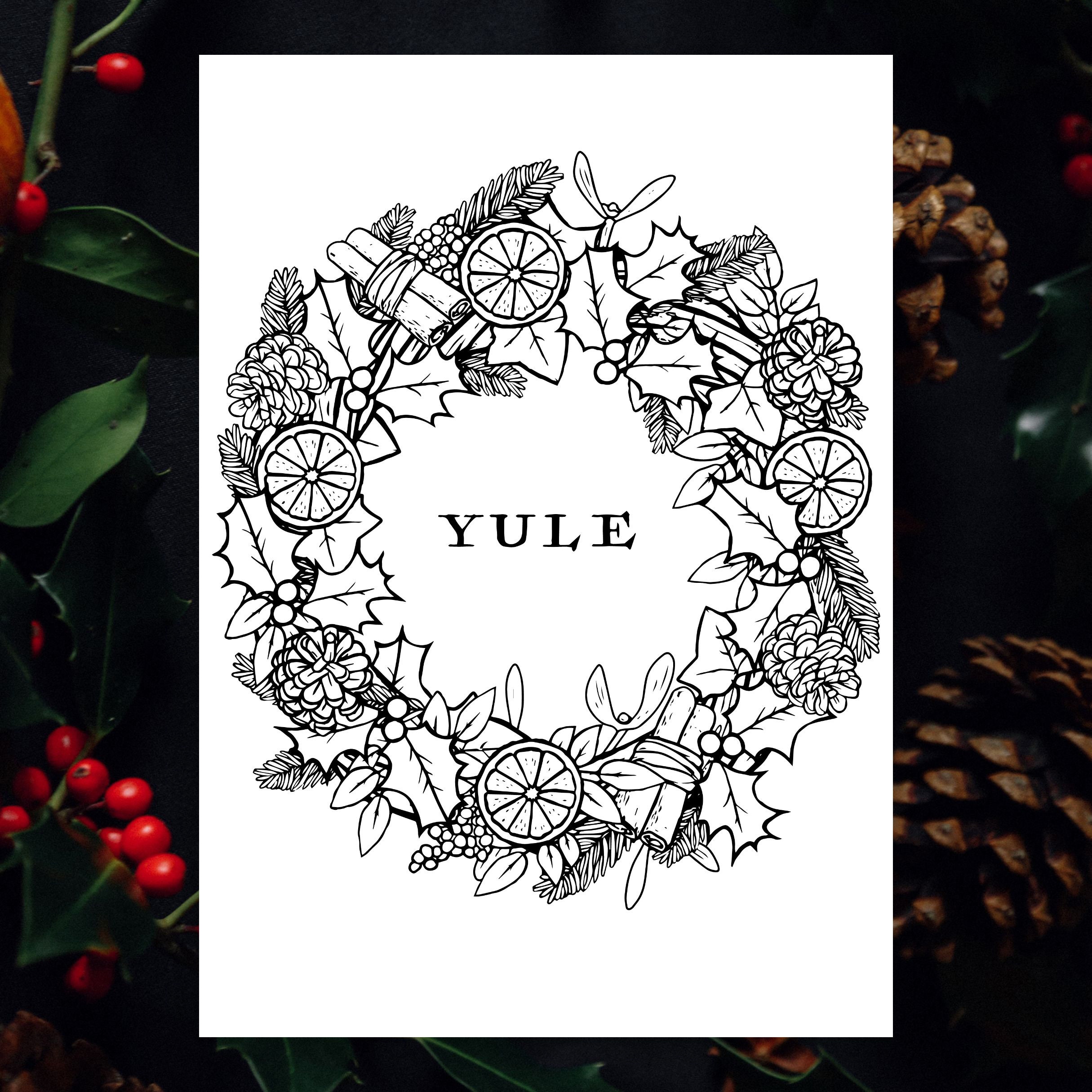 Yule Wreath Colouring Page Scandinavian Yule Digital - Etsy