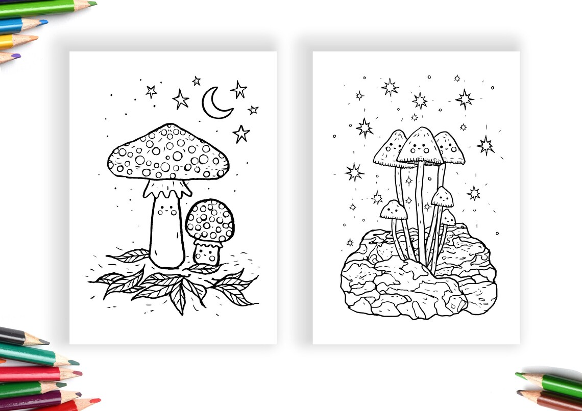 Cute Mushroom Printable Colouring Pages Toadstool Print | Etsy