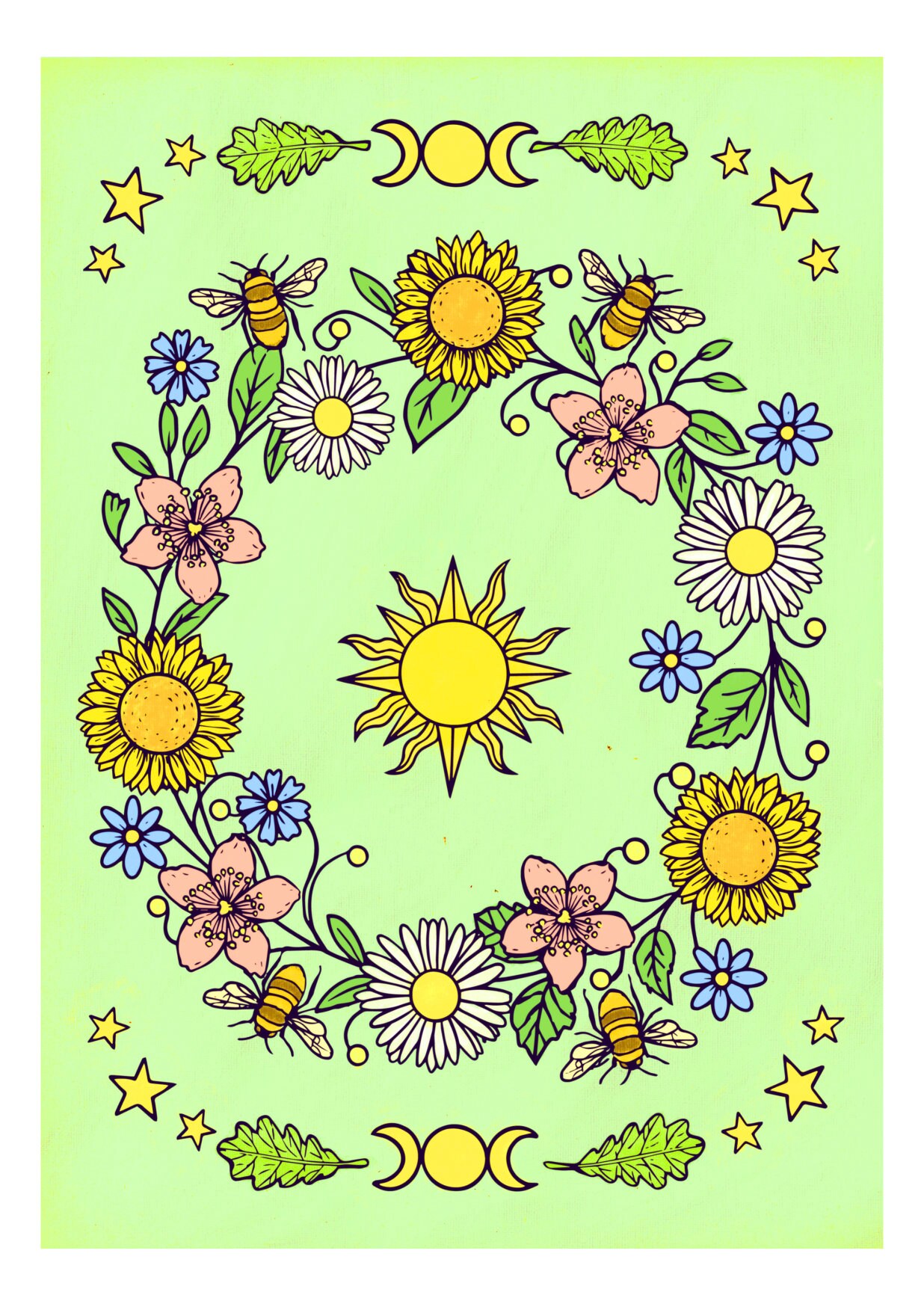 Litha Summer Solstice Print & Colouring Page, Midsummer Artwork, Altar ...