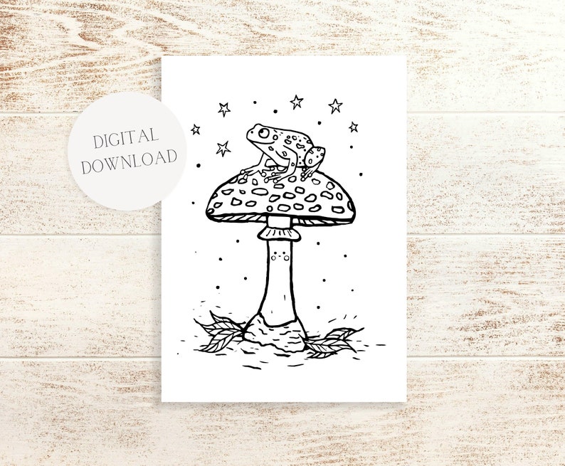 Frog and Toadstool Colouring Sheet Art Printable Colouring Page ...