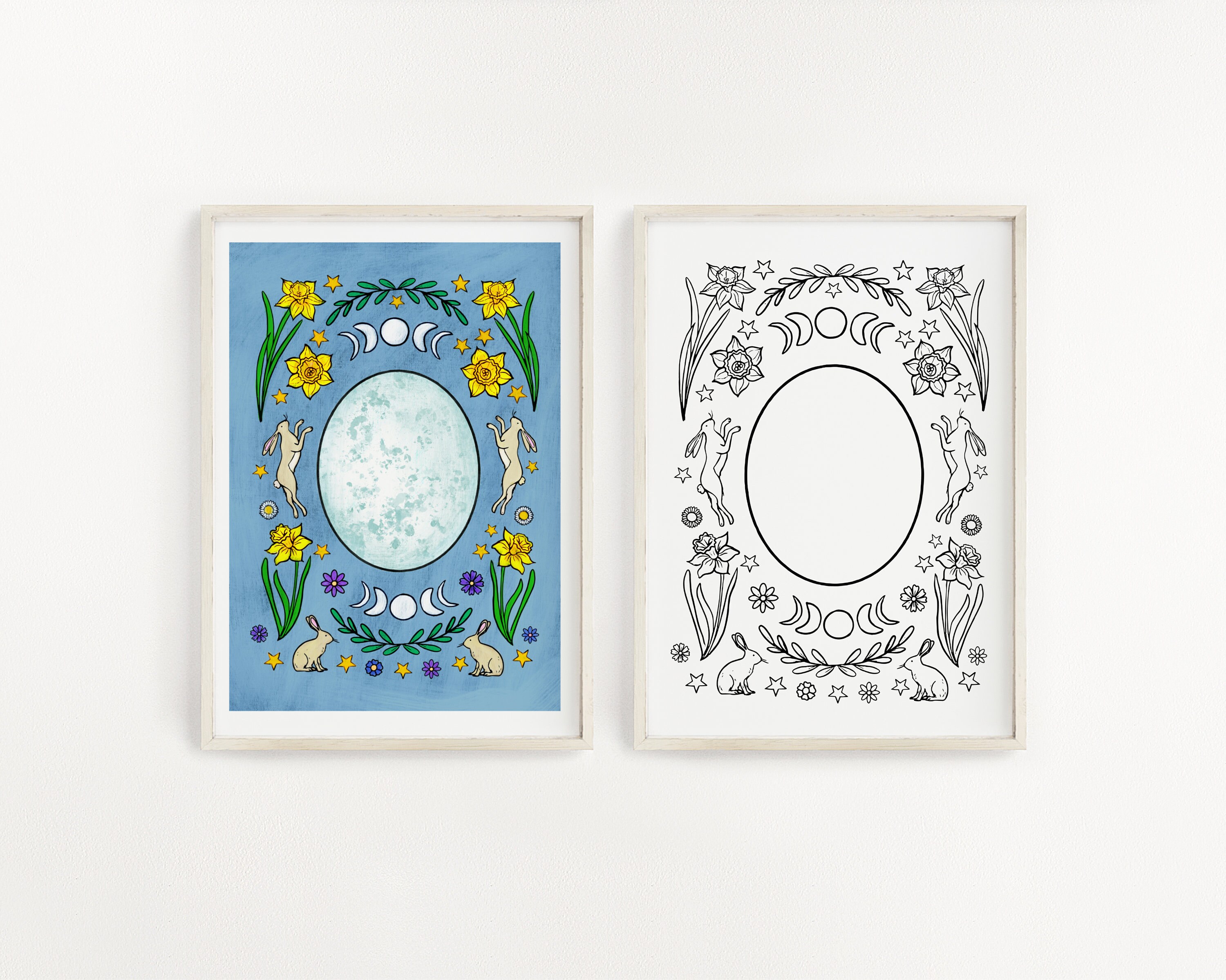 Easter - Ostara Printable With Colouring Page, Easter Artwork, Hare and ...