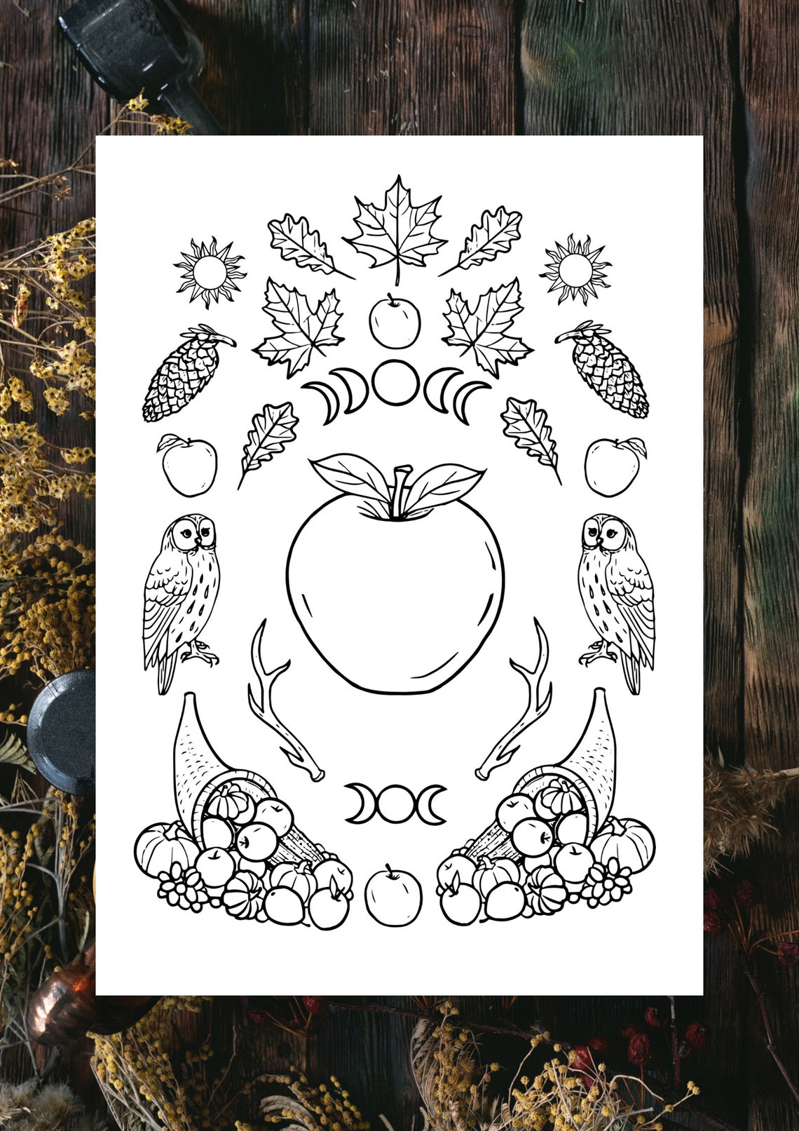 Mabon Autumn Equinox Colouring Page - Altar Decoration - Pagan Wall ...
