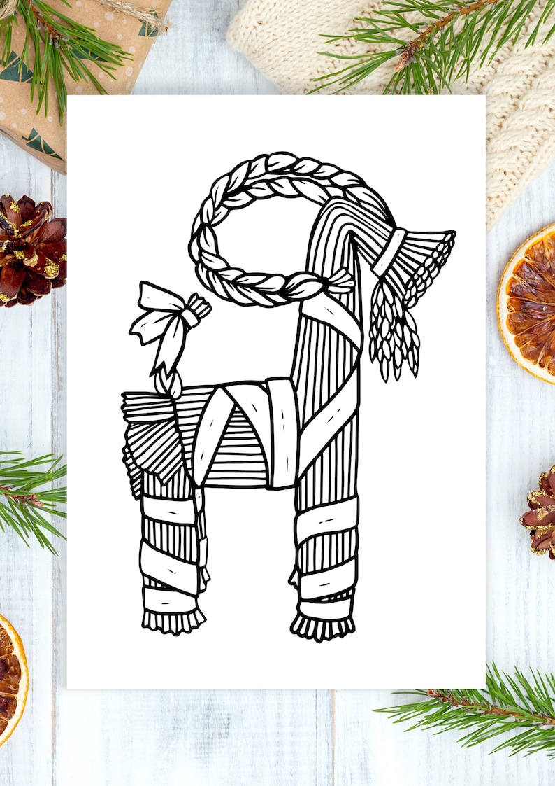 Yule Goat Colouring Page - Printable Yule Decor - Scandinavian ...