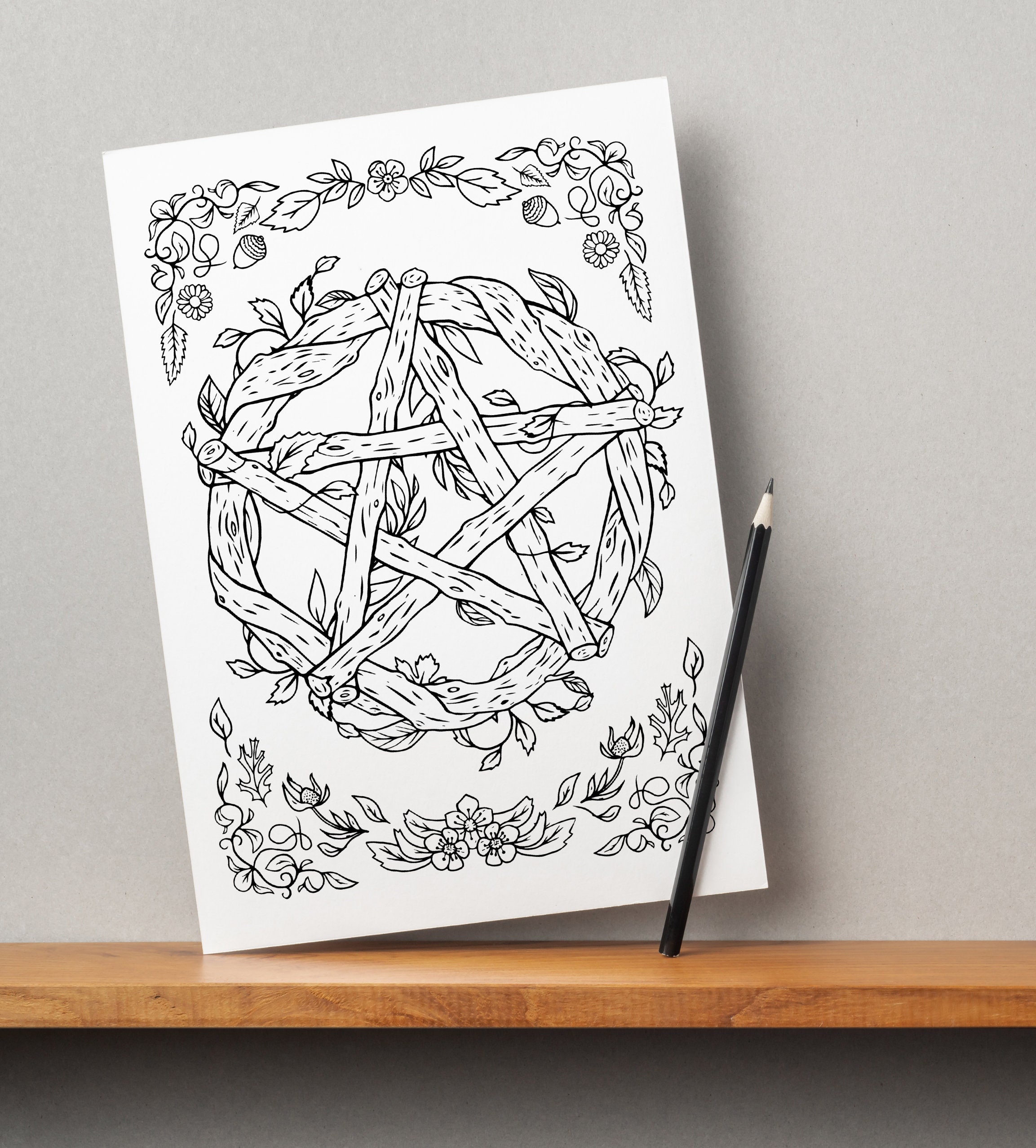 Nature Pagan / Wiccan Pentagram Colouring Page Digital Download Modern ...
