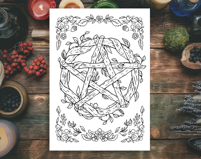 Nature Pagan / Wiccan Pentagram Colouring Page - Digital Download ...