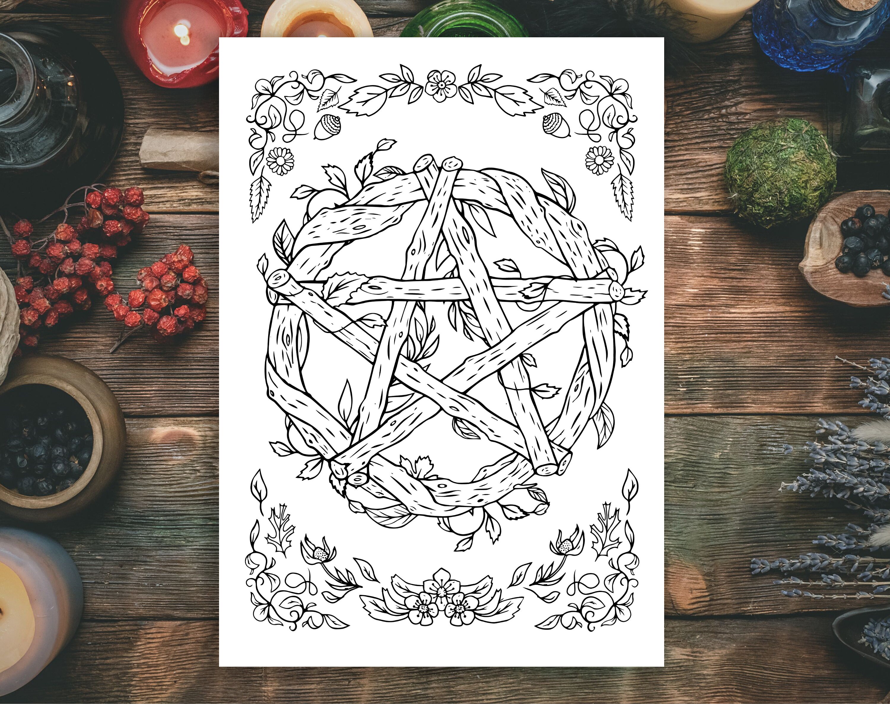 Nature Pagan / Wiccan Pentagram Colouring Page Digital Download Modern ...
