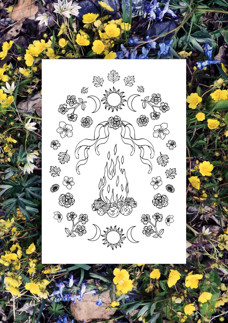 Beltane Colouring Page, May Day Pagan Art, Altar Decoration, Pagan Wall ...