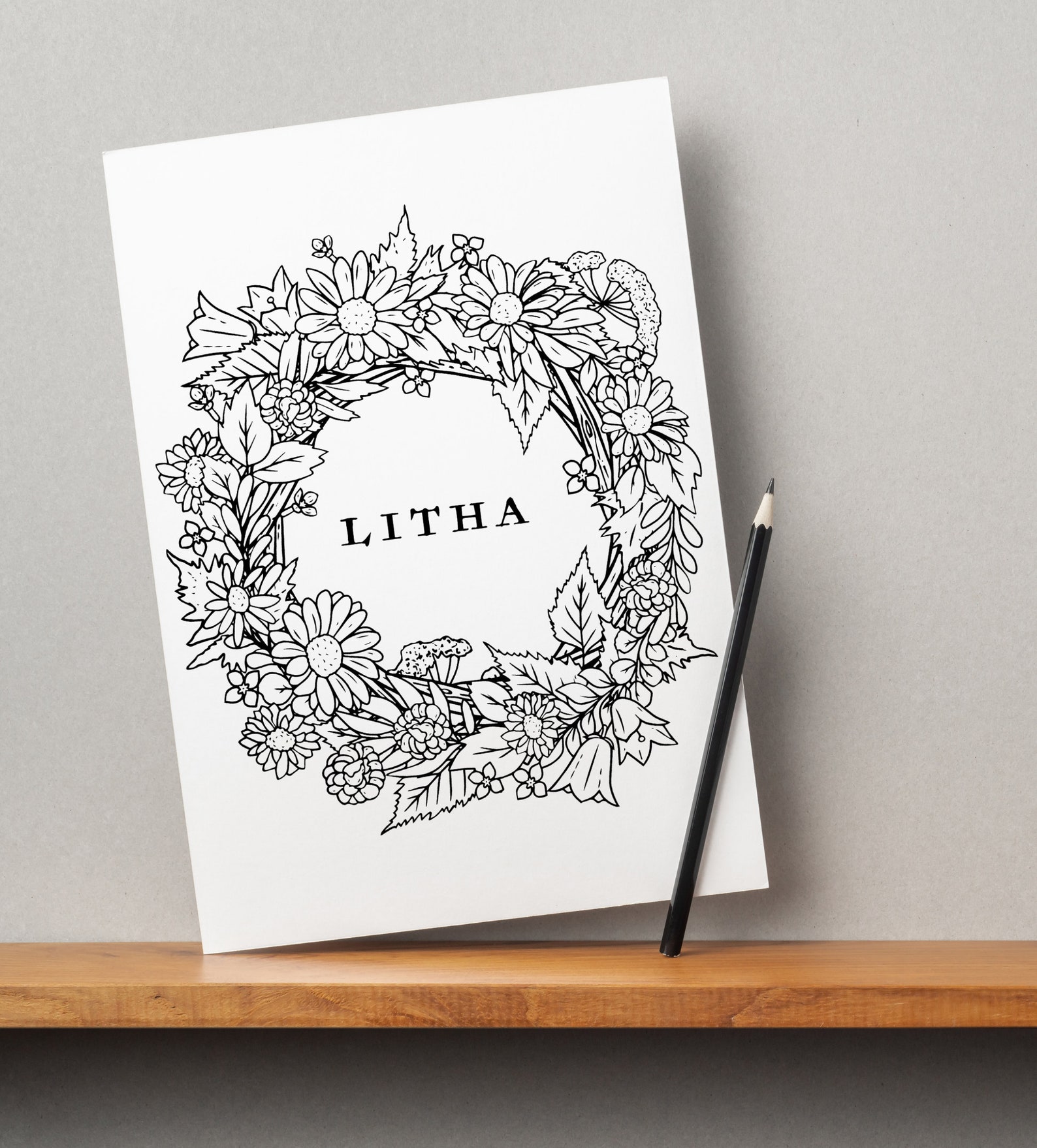 Litha Wreath, Summer Solstice Colouring Page, Printable Midsummer ...