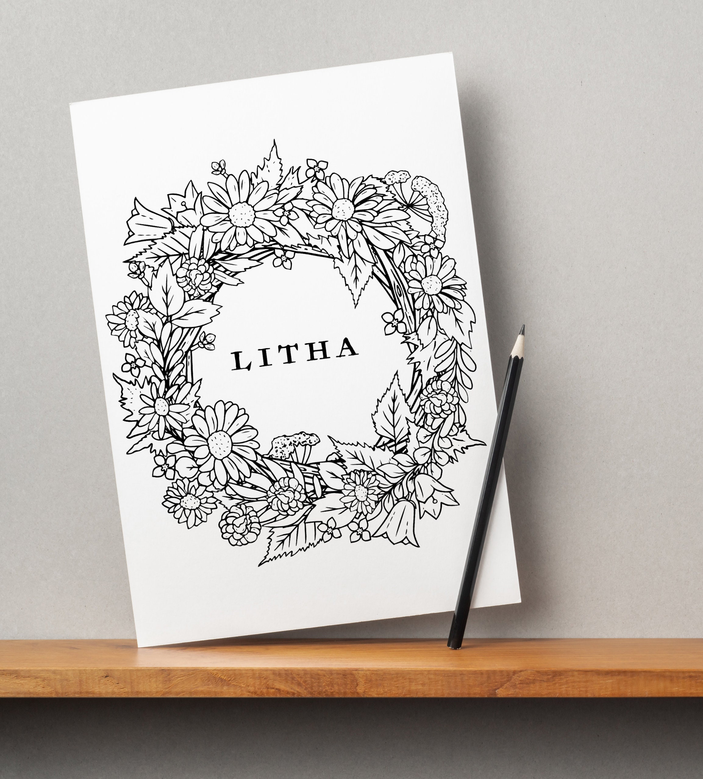 Litha Wreath, Summer Solstice Colouring Page, Printable Midsummer ...