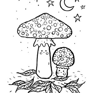 Cute Mushroom Colouring Page, Digital Download Kids Art, Printable ...