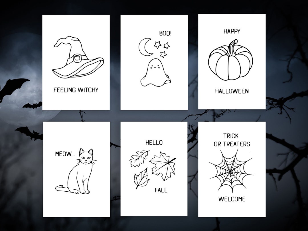 Cute Halloween Colouring Pages - Autumn Printable Art Bundle - Fall ...