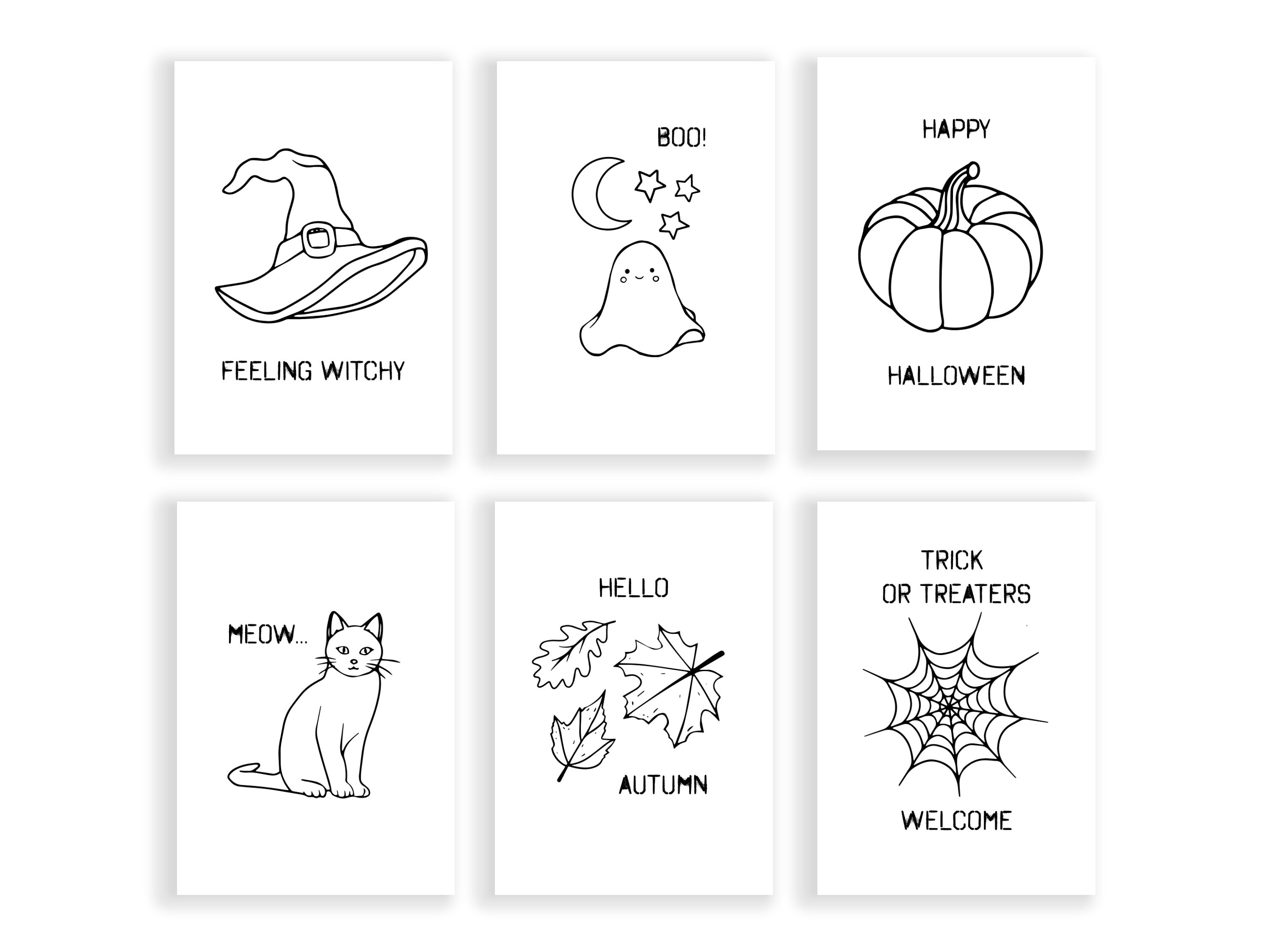 Cute Halloween Colouring Pages Autumn Printable Art Bundle Fall Digital ...