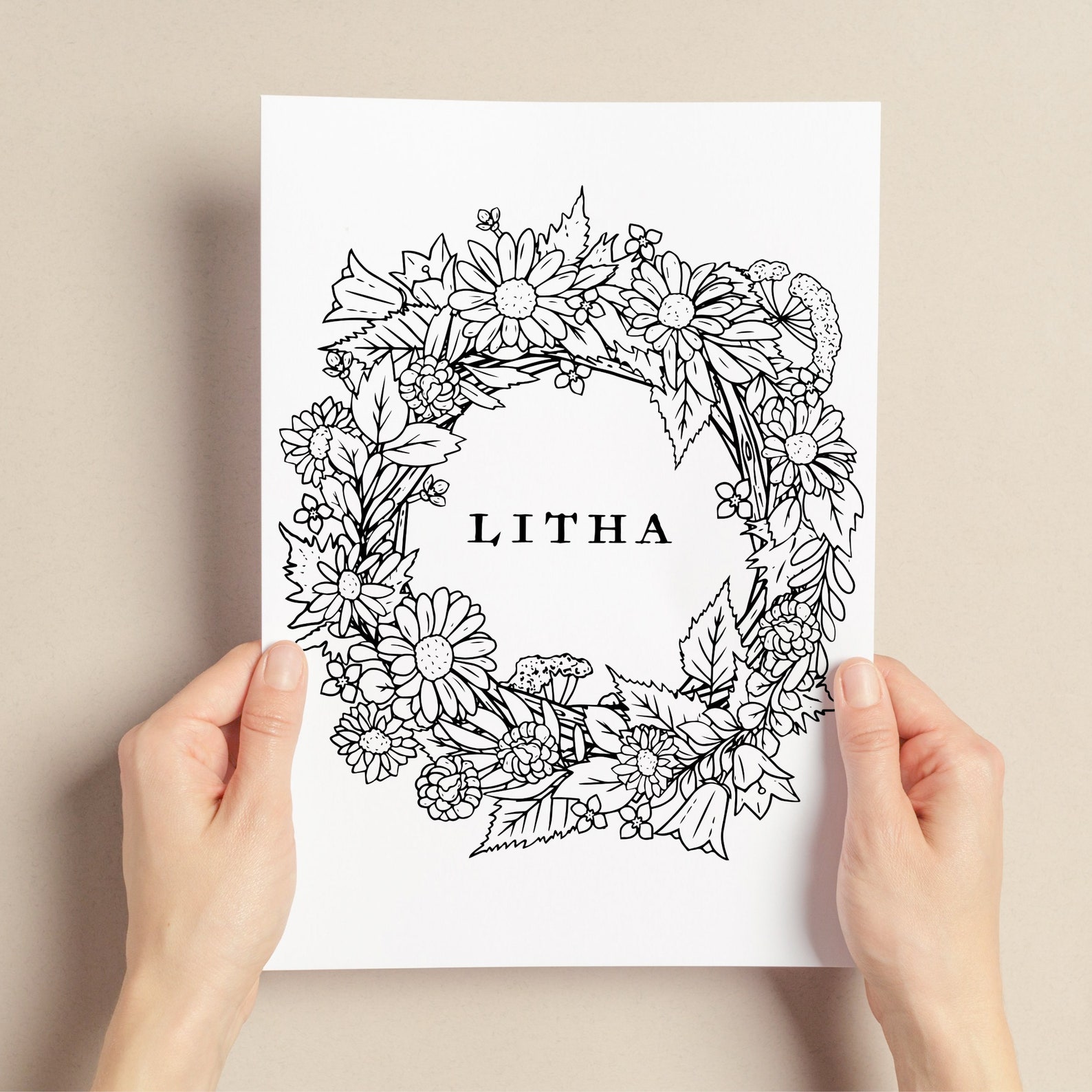 Litha Wreath, Summer Solstice Colouring Page, Printable Midsummer ...