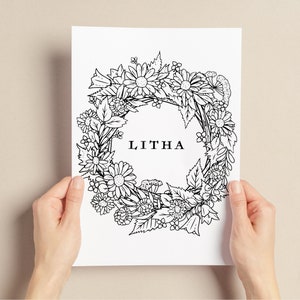 Litha Wreath, Summer Solstice Colouring Page, Printable Midsummer ...