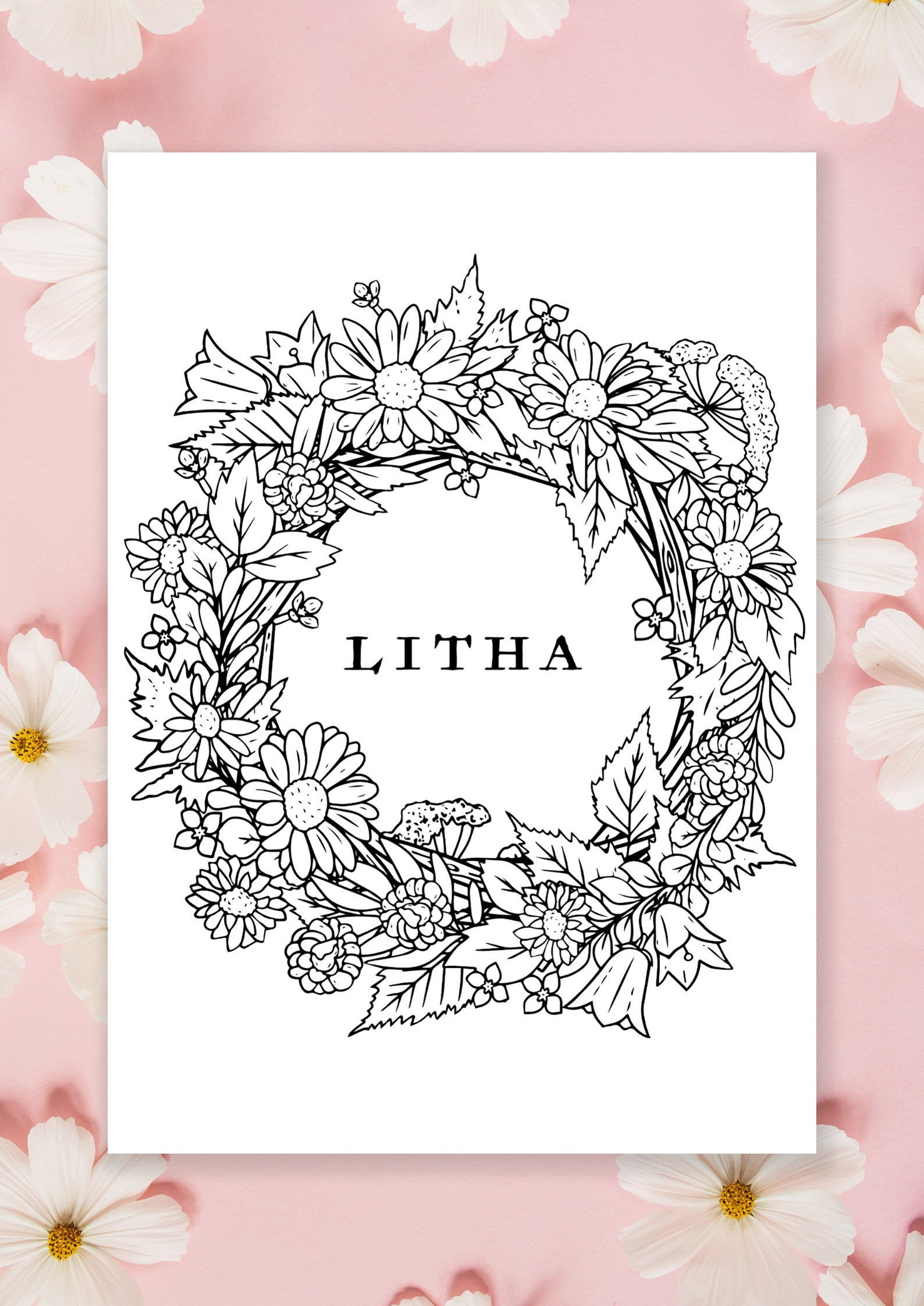 Litha Wreath, Summer Solstice Colouring Page, Printable Midsummer ...