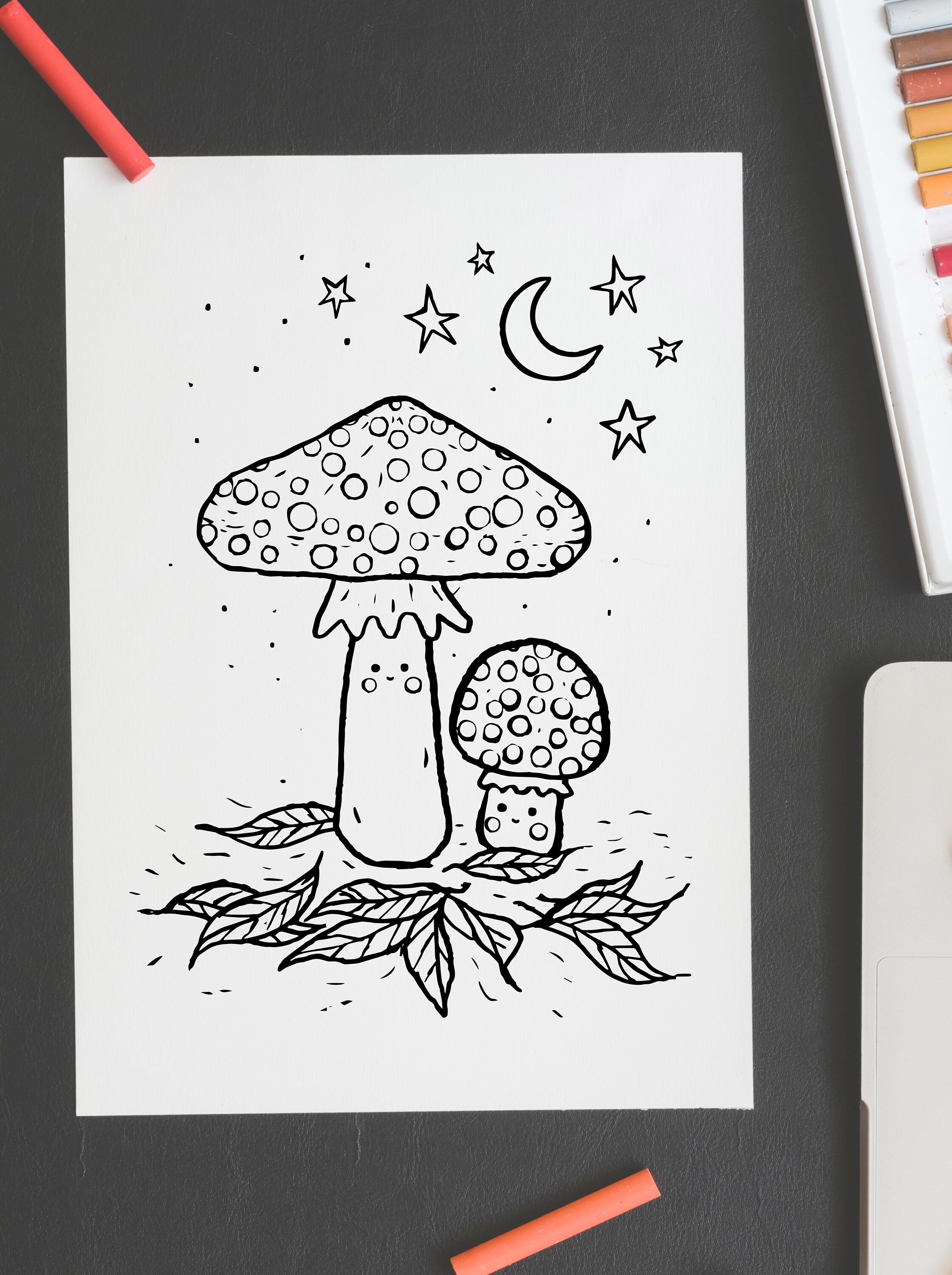 Cute Mushroom Colouring Page, Digital Download Kids Art, Printable ...