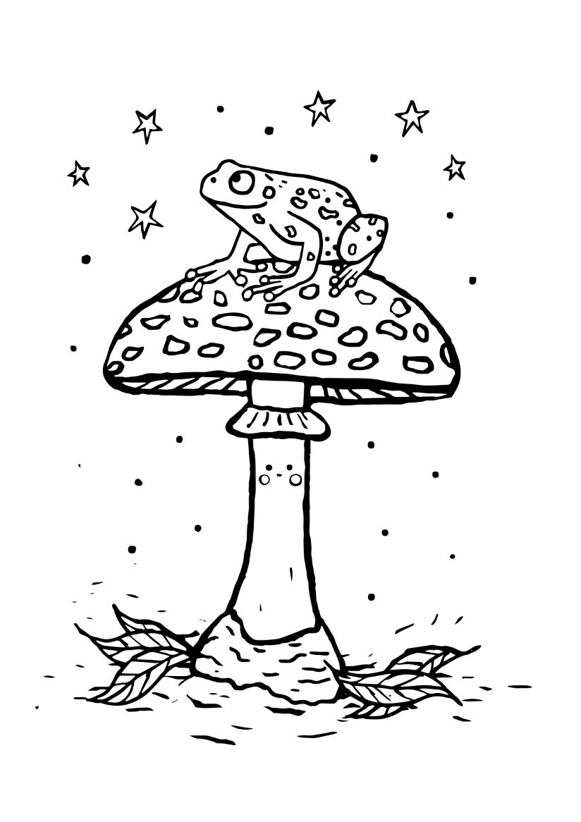 Frog and Toadstool Colouring Sheet Art Printable Colouring Page ...