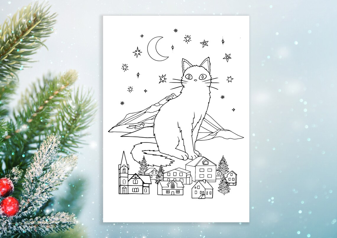 Yule Cat Colouring Page Digital Download Artwork (Instant Download) - Etsy