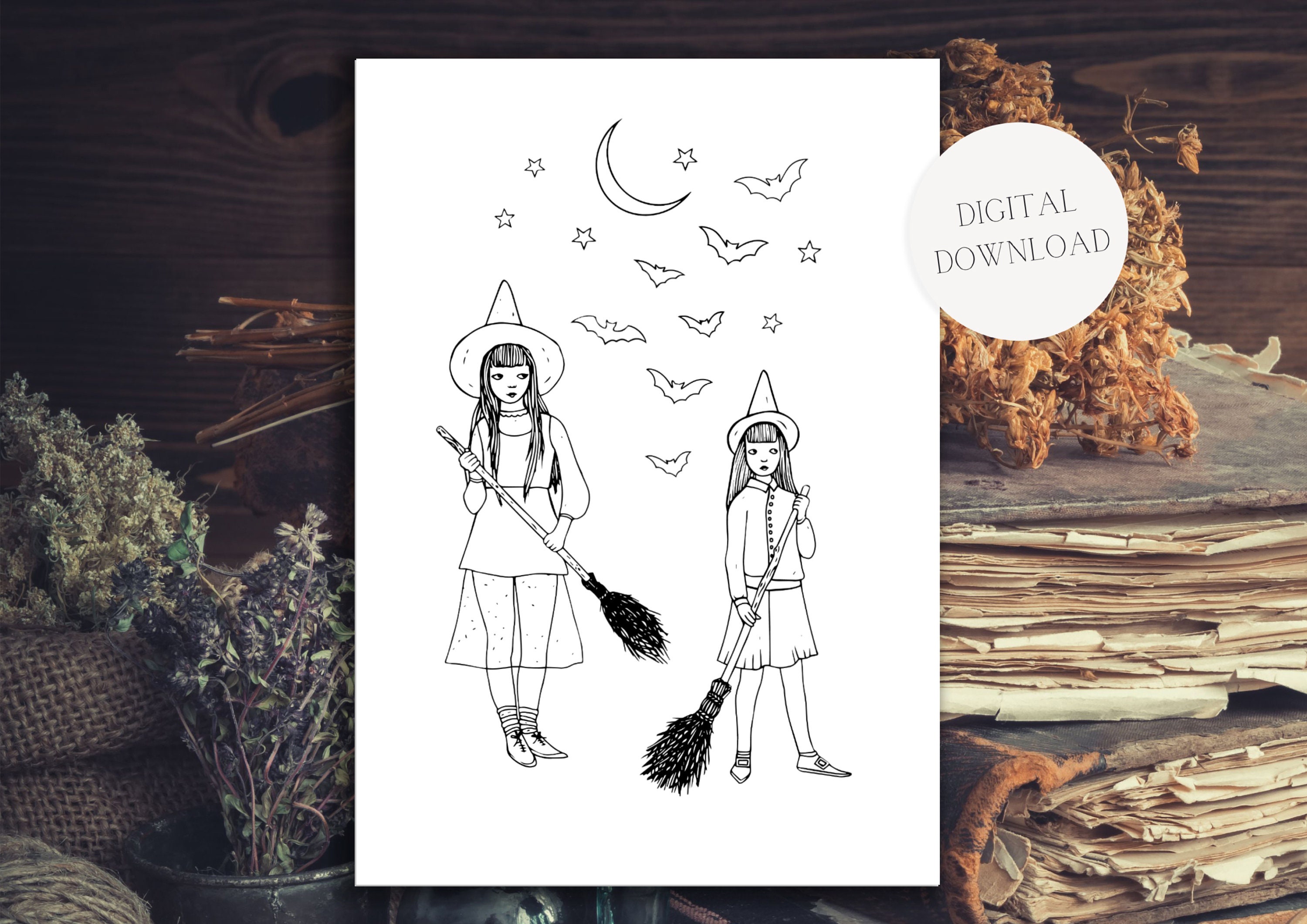 Witches Colouring Page Digital Download Halloween Activity - Etsy UK