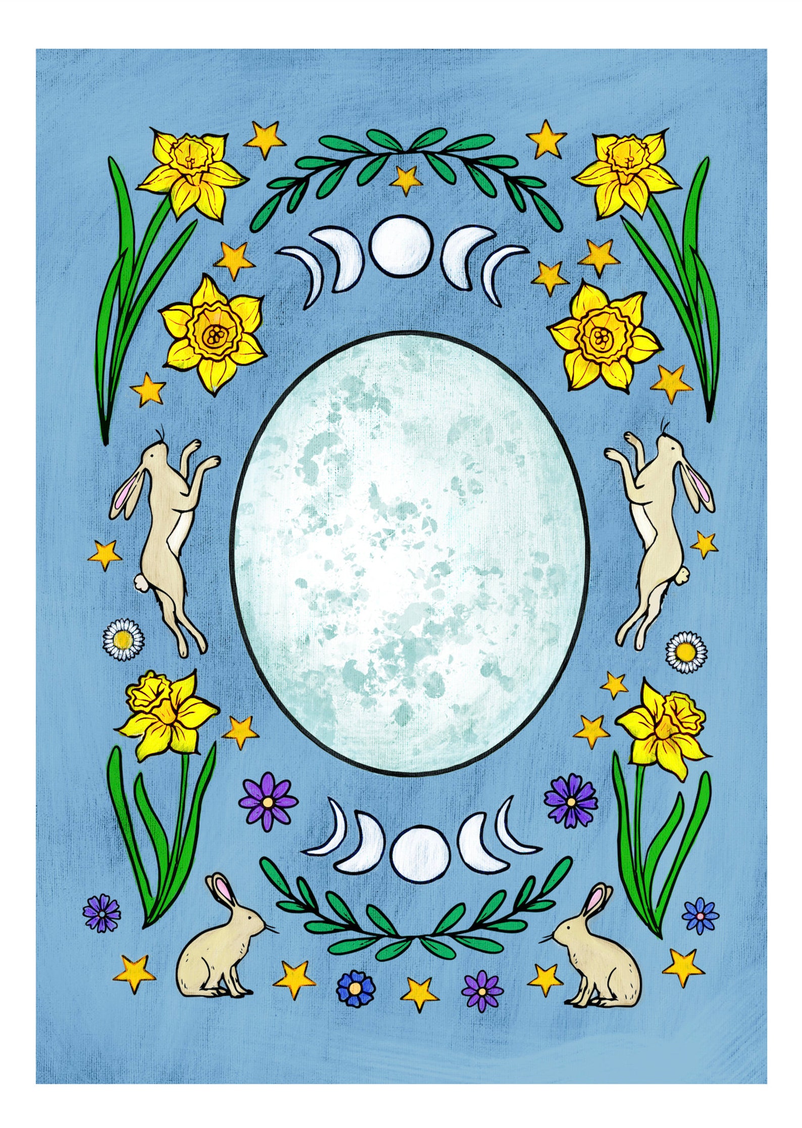 Easter - Ostara Printable With Colouring Page, Easter Artwork, Hare and ...