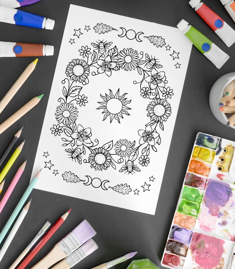 Litha, Summer Solstice Colouring Page, Midsummer Artwork, Altar ...