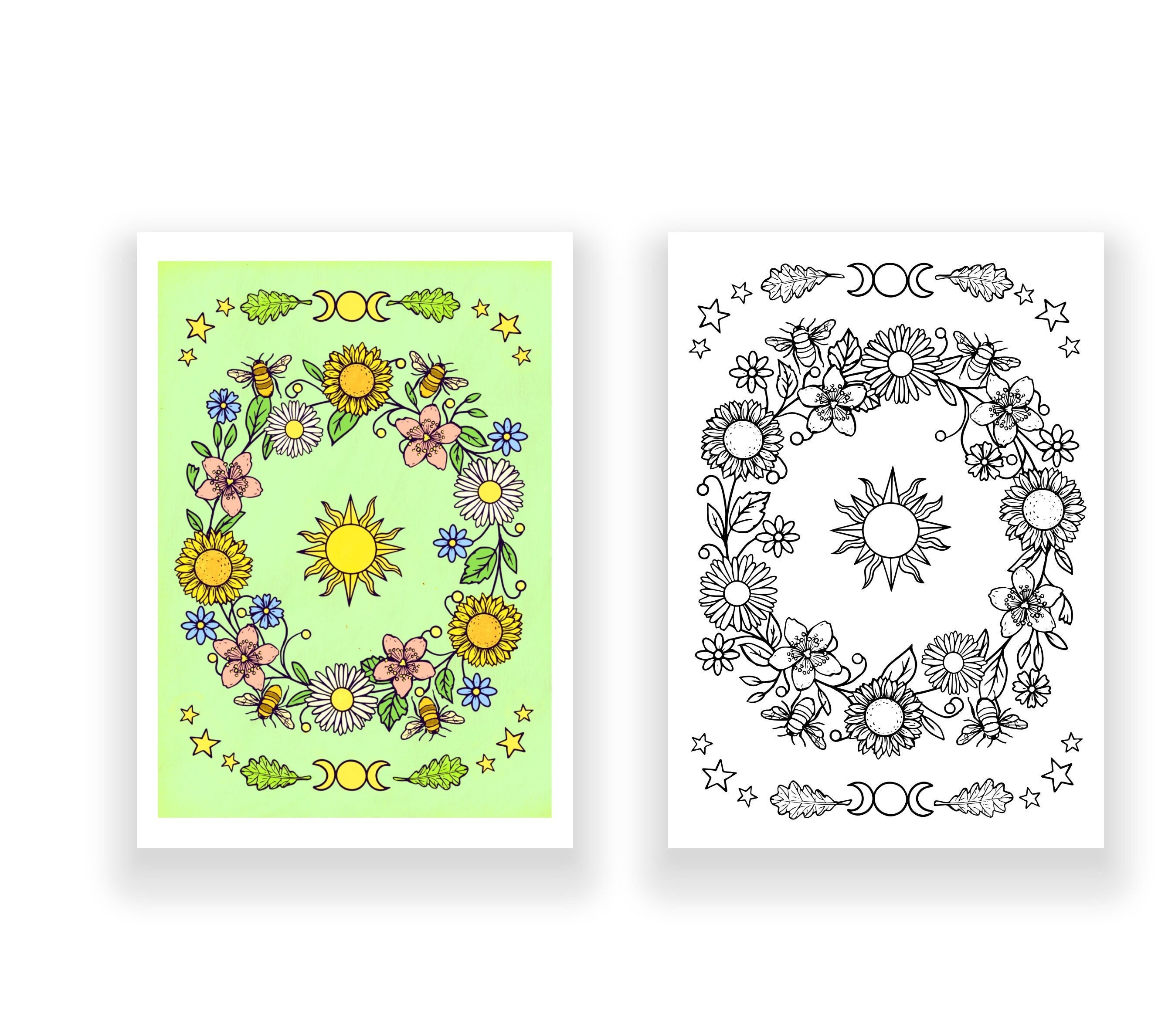 Litha Summer Solstice Print & Colouring Page, Midsummer Artwork, Altar ...