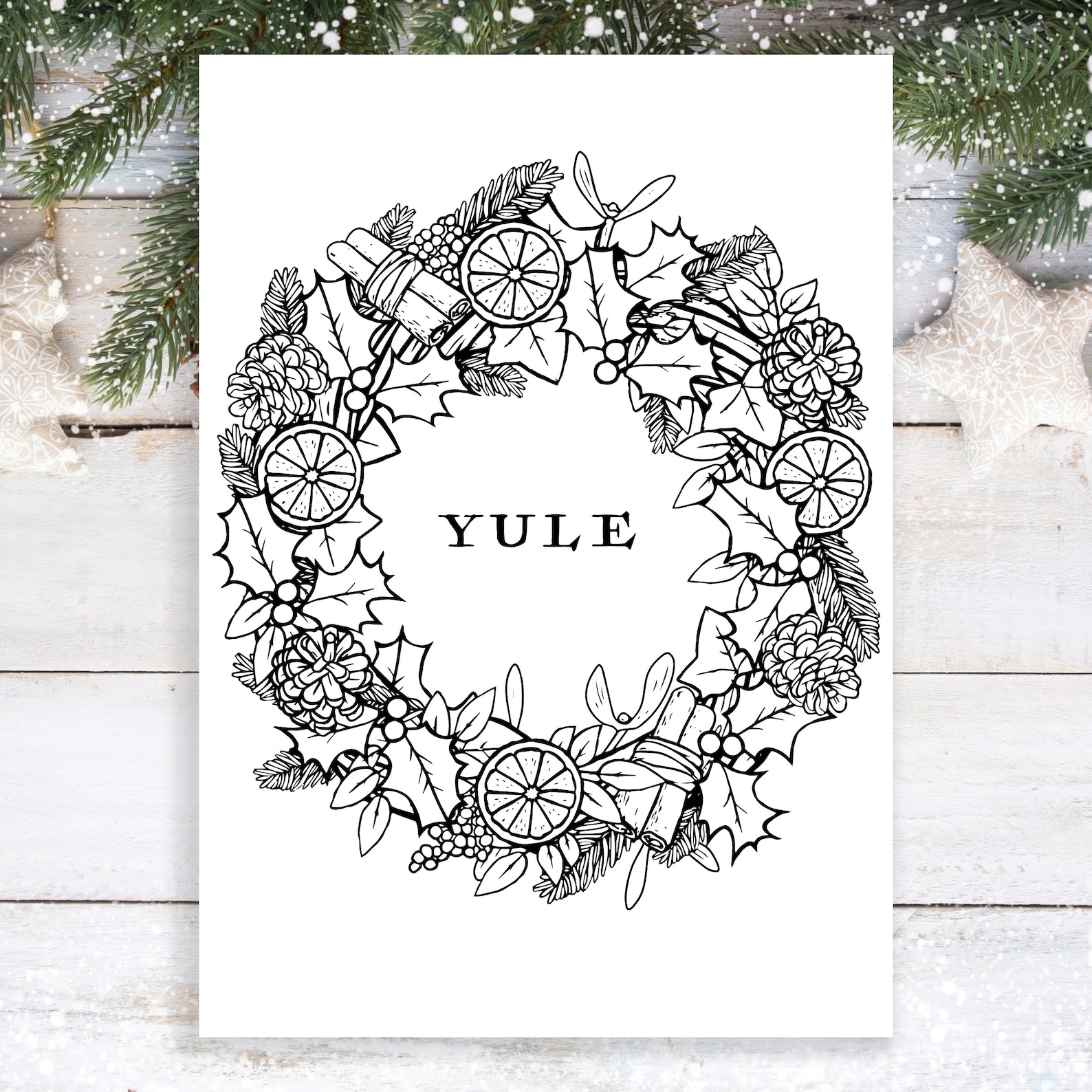 Yule Wreath Colouring Page - Scandinavian Yule Digital Download ...