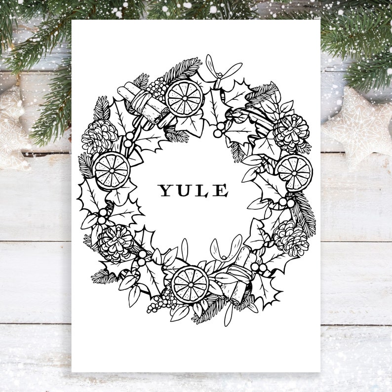 Yule Wreath Colouring Page - Scandinavian Yule Digital Download ...