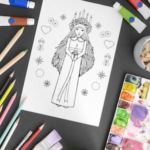 Lucia Day Colouring Page Digital Download Artwork Saint Lucy Swedish ...