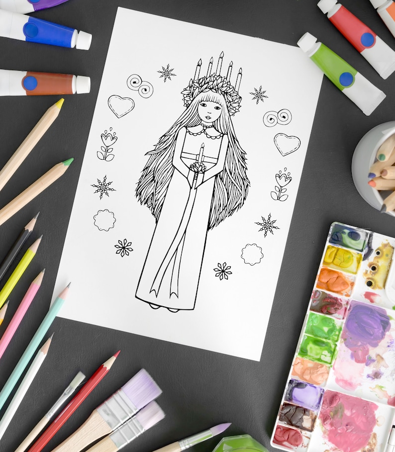 Lucia Day Colouring Page Digital Download Artwork Saint Lucy Swedish ...