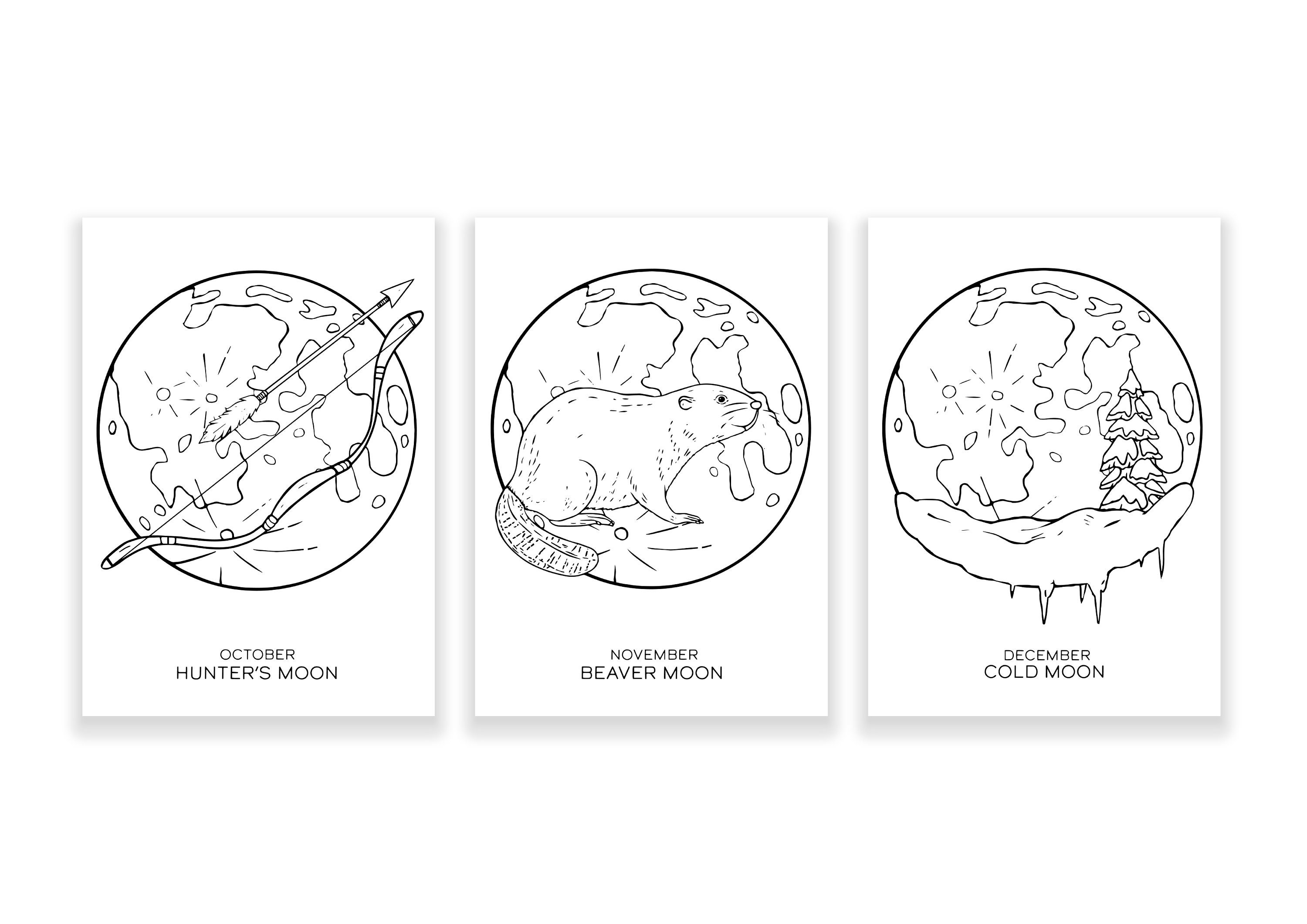 12 Moon Name Colouring Pages - Full Moon Month and Name - Moon Book of ...