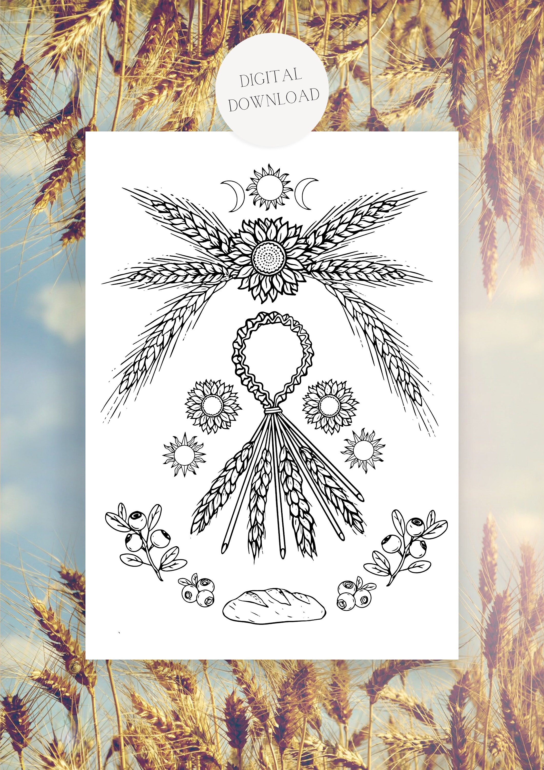 Lammas - Lughnasadh Sabbat Colouring Page - Wiccan - Pagan Art Activity ...