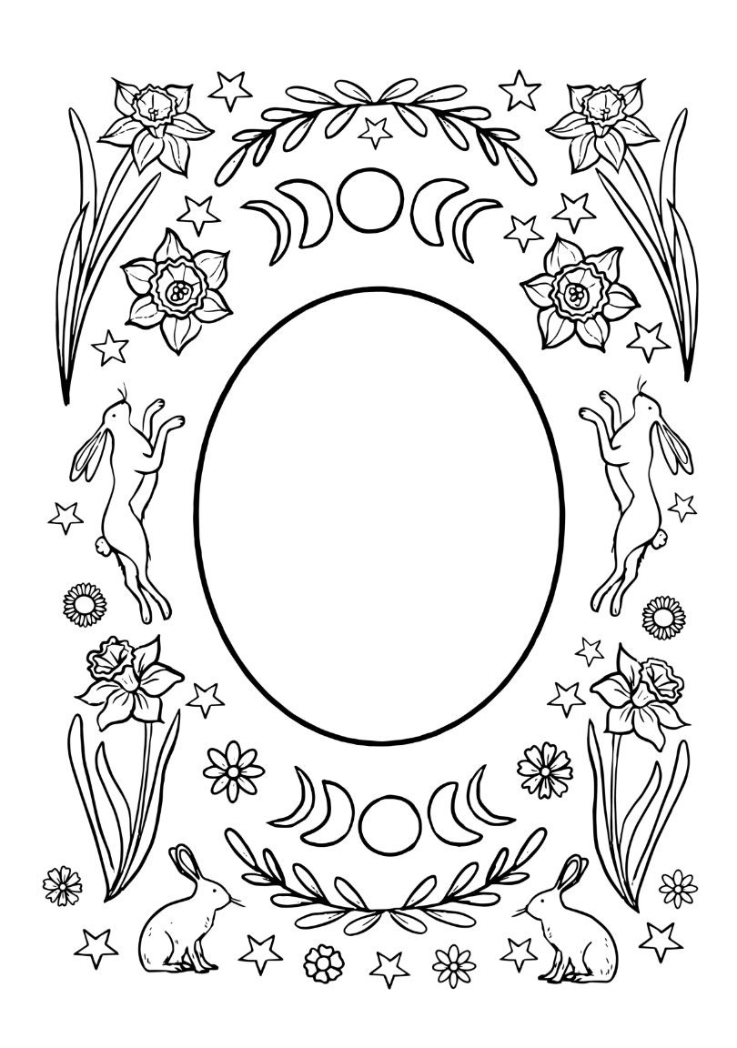 Easter Ostara Art Print – Hare, Moon & Coloring Page (digital Download ...