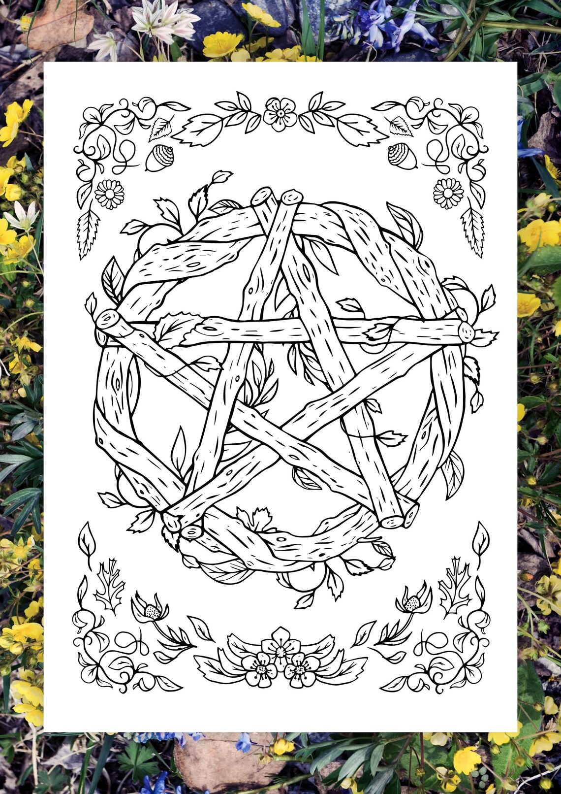 Nature Pagan / Wiccan Pentagram Colouring Page Digital - Etsy