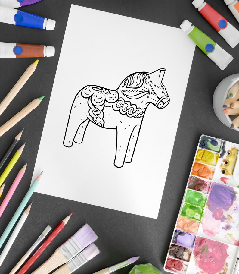 Dala Horse Printable - Swedish Dalahäst Colouring Page - DIY ...