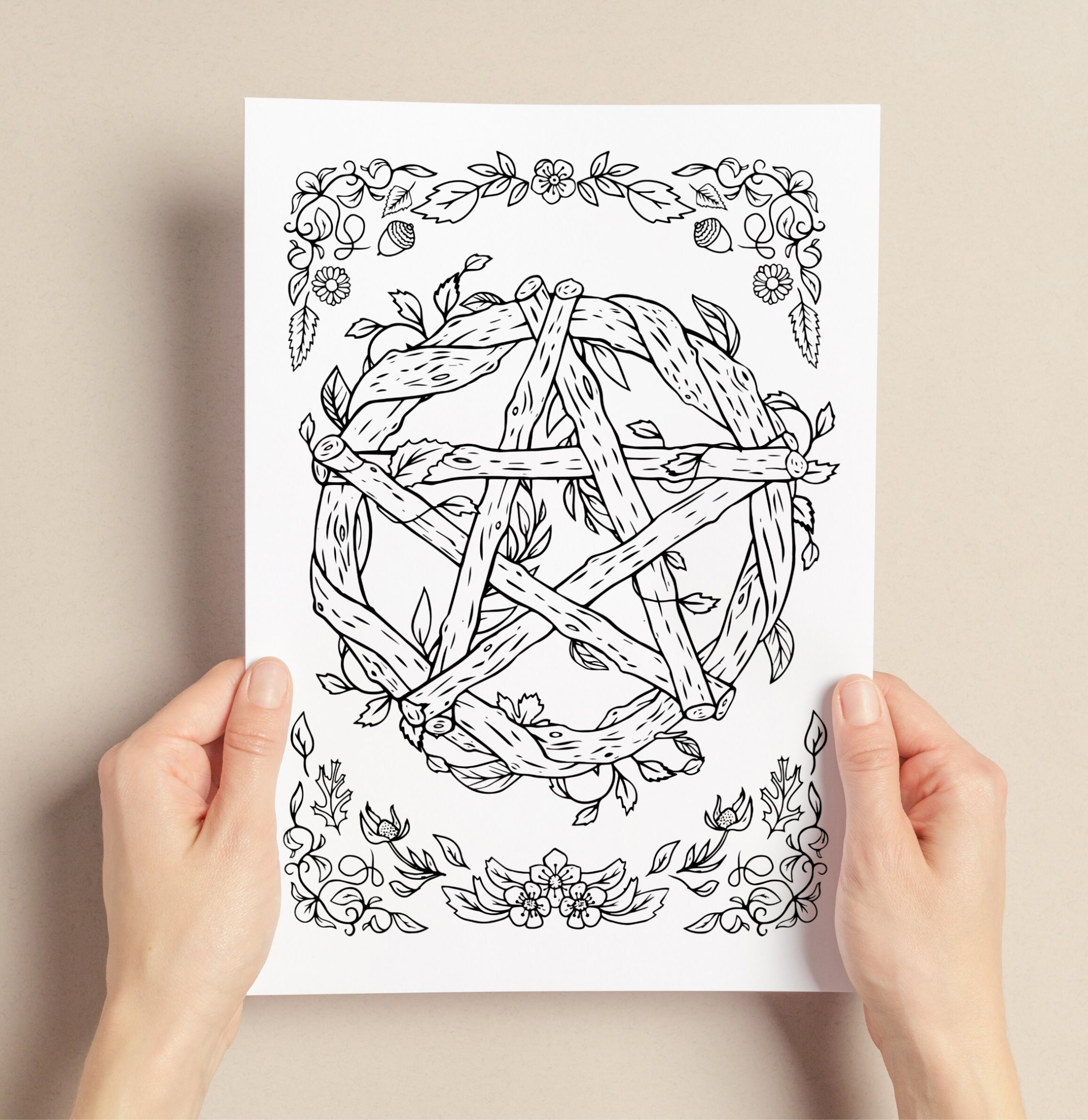 Nature Pagan / Wiccan Pentagram Colouring Page Digital Download Modern ...