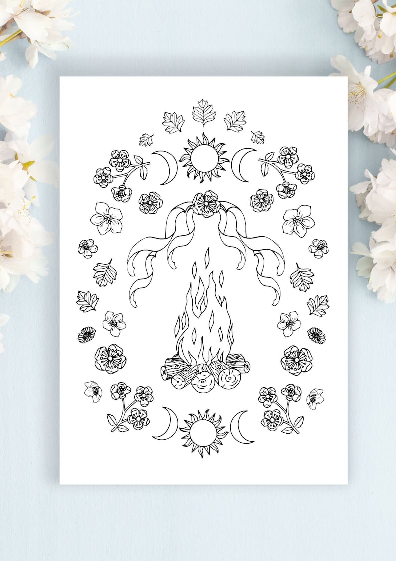 Beltane Colouring Page, May Day Pagan Art, Altar Decoration, Pagan Wall ...