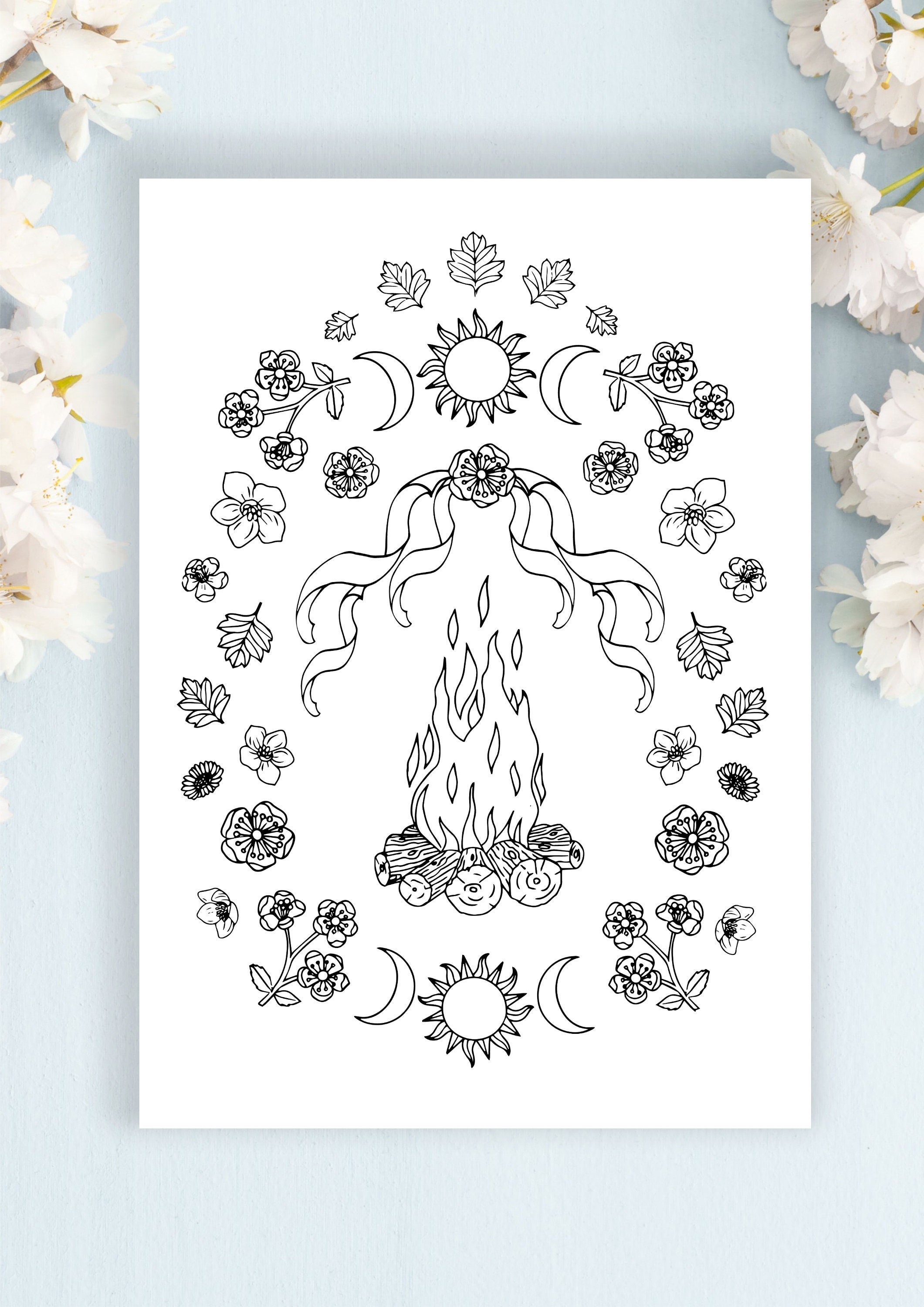 Beltane Colouring Page, May Day Pagan Art, Altar Decoration, Pagan Wall ...