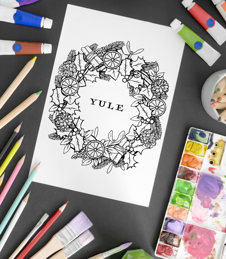 Yule Wreath Colouring Page - Scandinavian Yule Digital Download ...