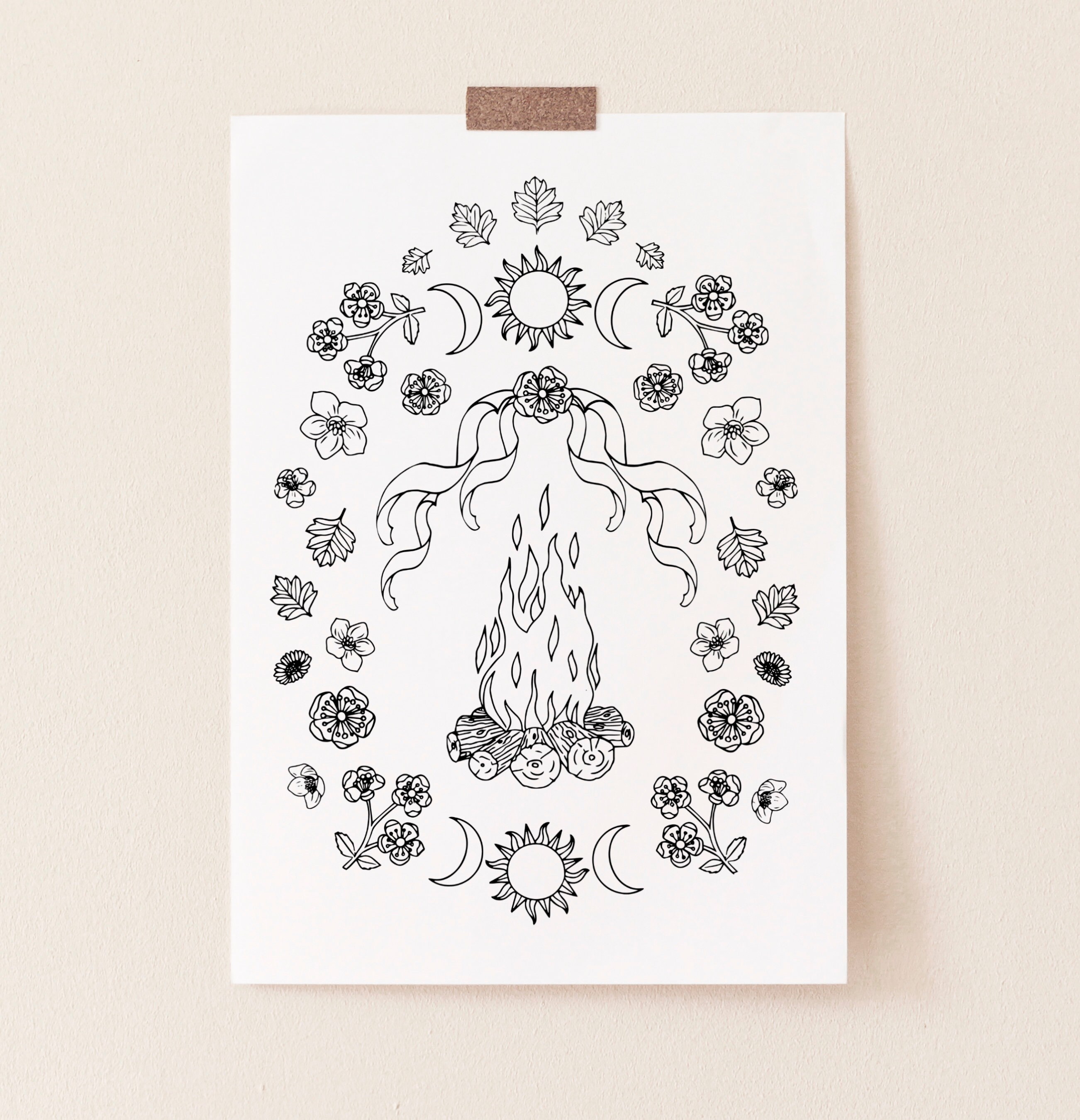 Beltane Colouring Page, May Day Pagan Art, Altar Decoration, Pagan Wall ...