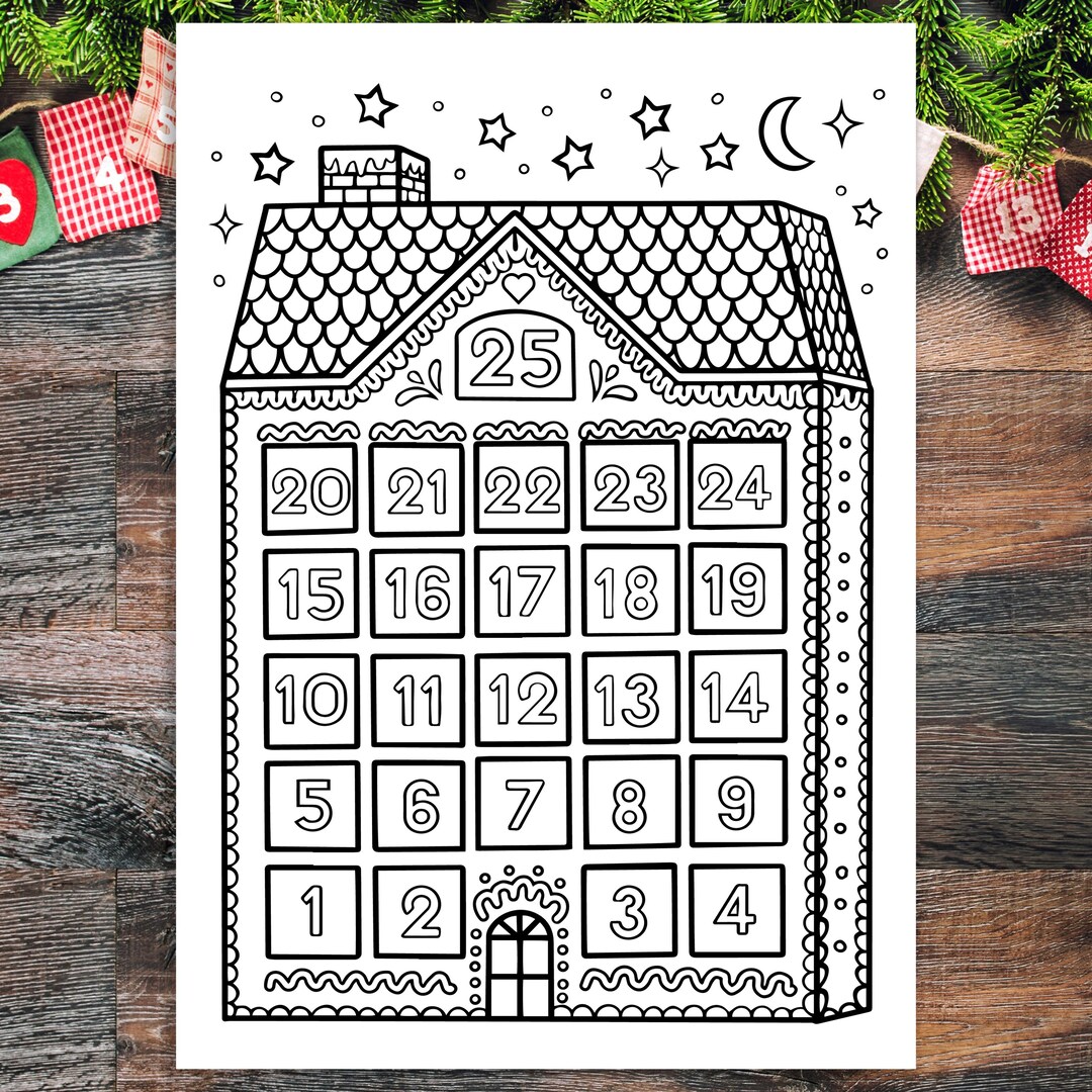 Advent Colouring Page - Gingerbread House Printable - Christmas Digital ...