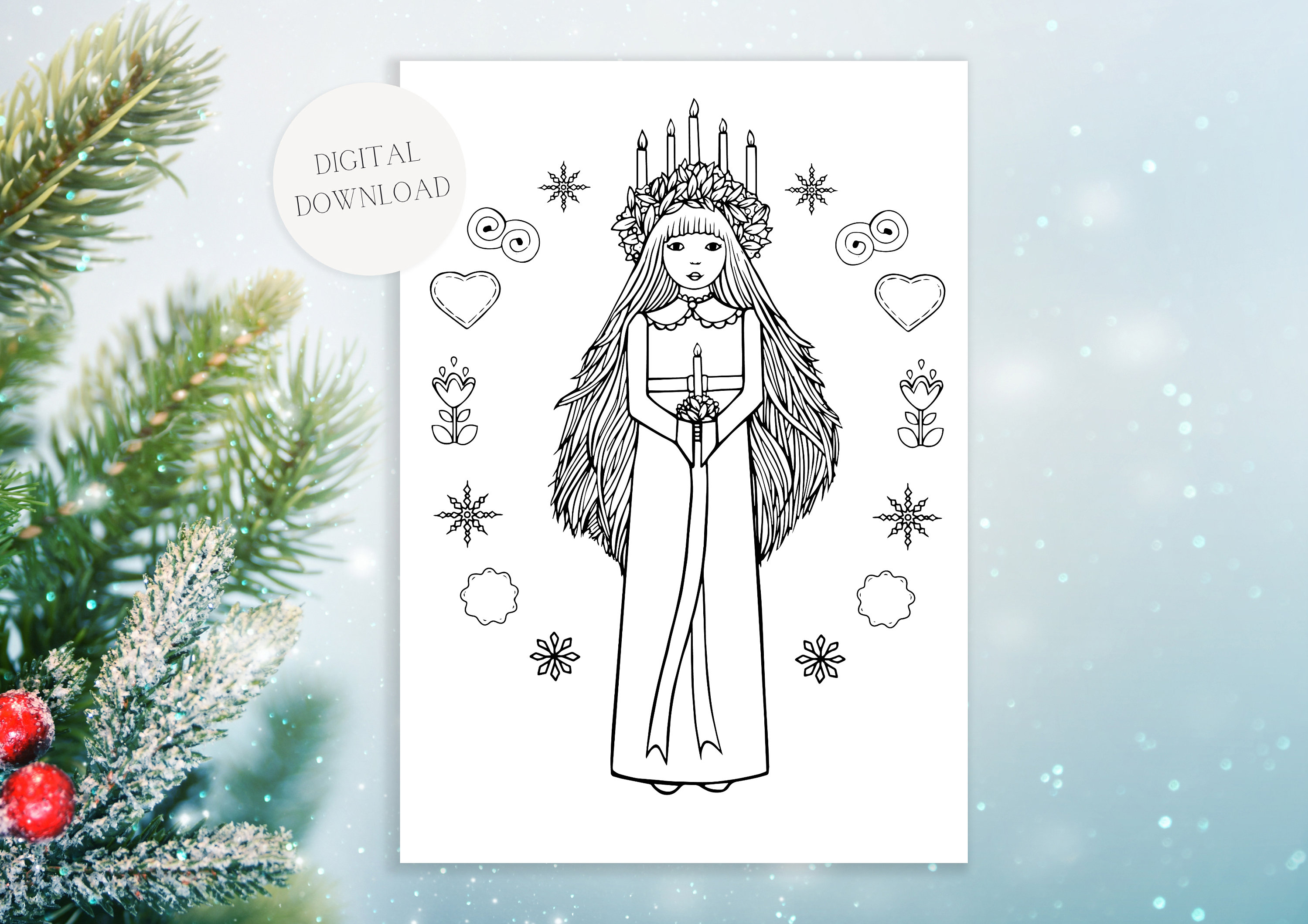 Lucia Day Colouring Page Digital Download Artwork Saint Lucy Swedish ...