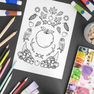 Mabon Autumn Equinox Colouring Page - Altar Decoration - Pagan Wall ...