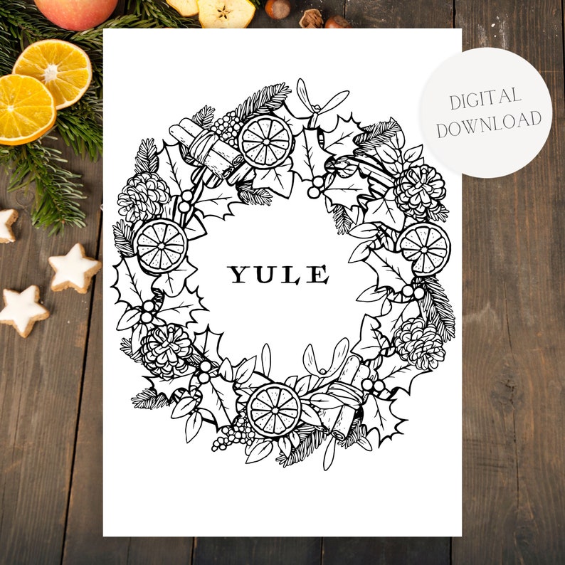 Yule Wreath Colouring Page - Scandinavian Yule Digital Download ...