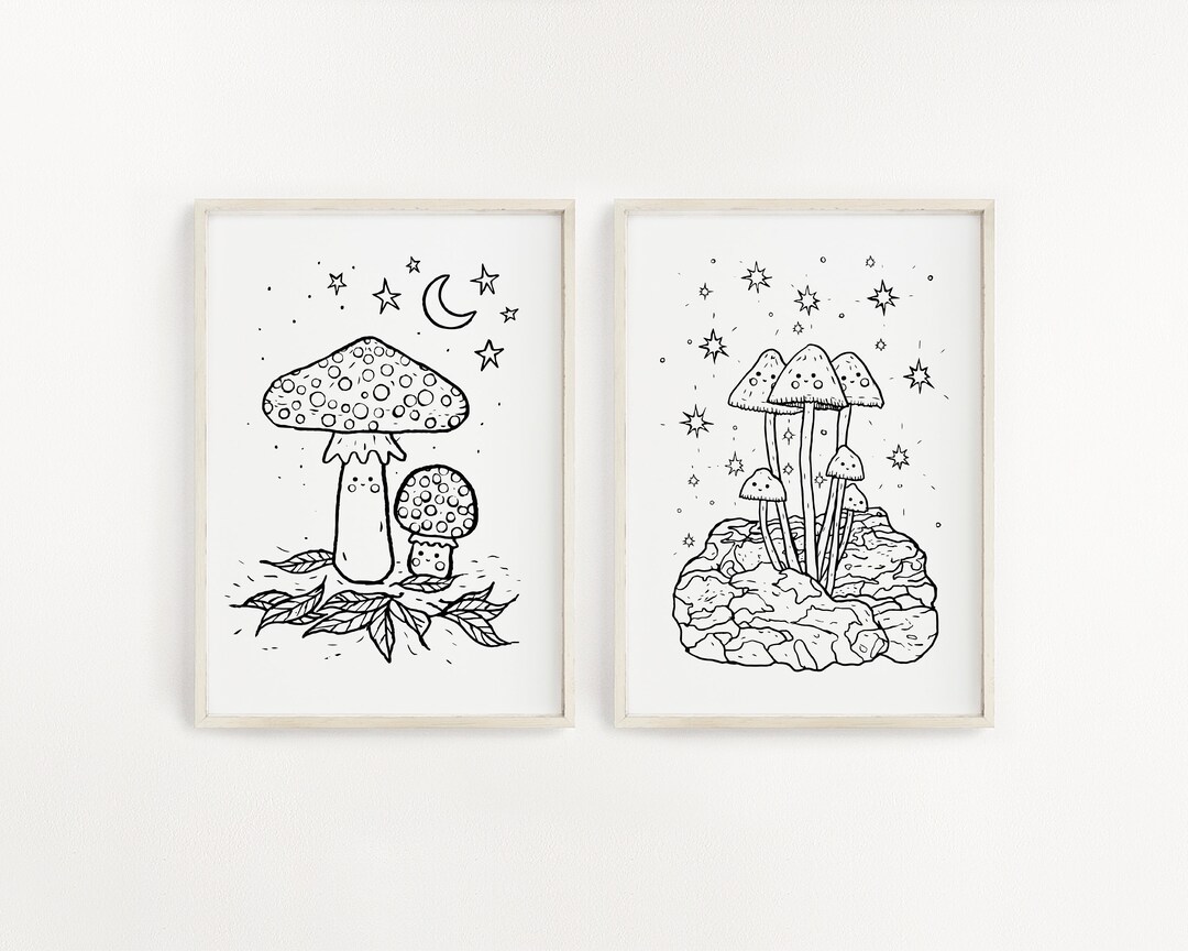 Cute Mushroom Printable, Colouring Pages, Toadstool Print, Fungi Art ...